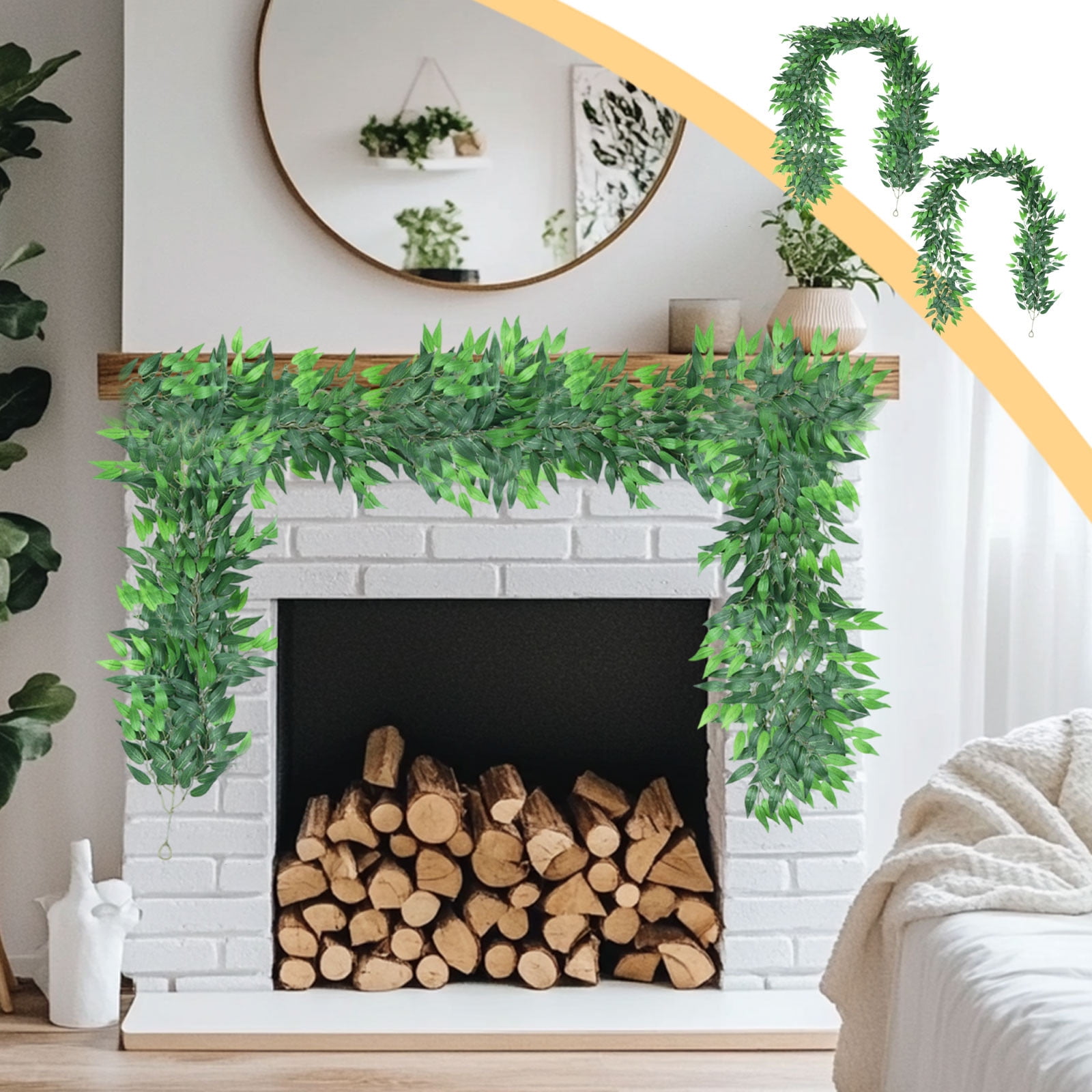 Faux Willow Leaf Rattan Evergreen Decor, Rattan Plant Decor, Natural ...