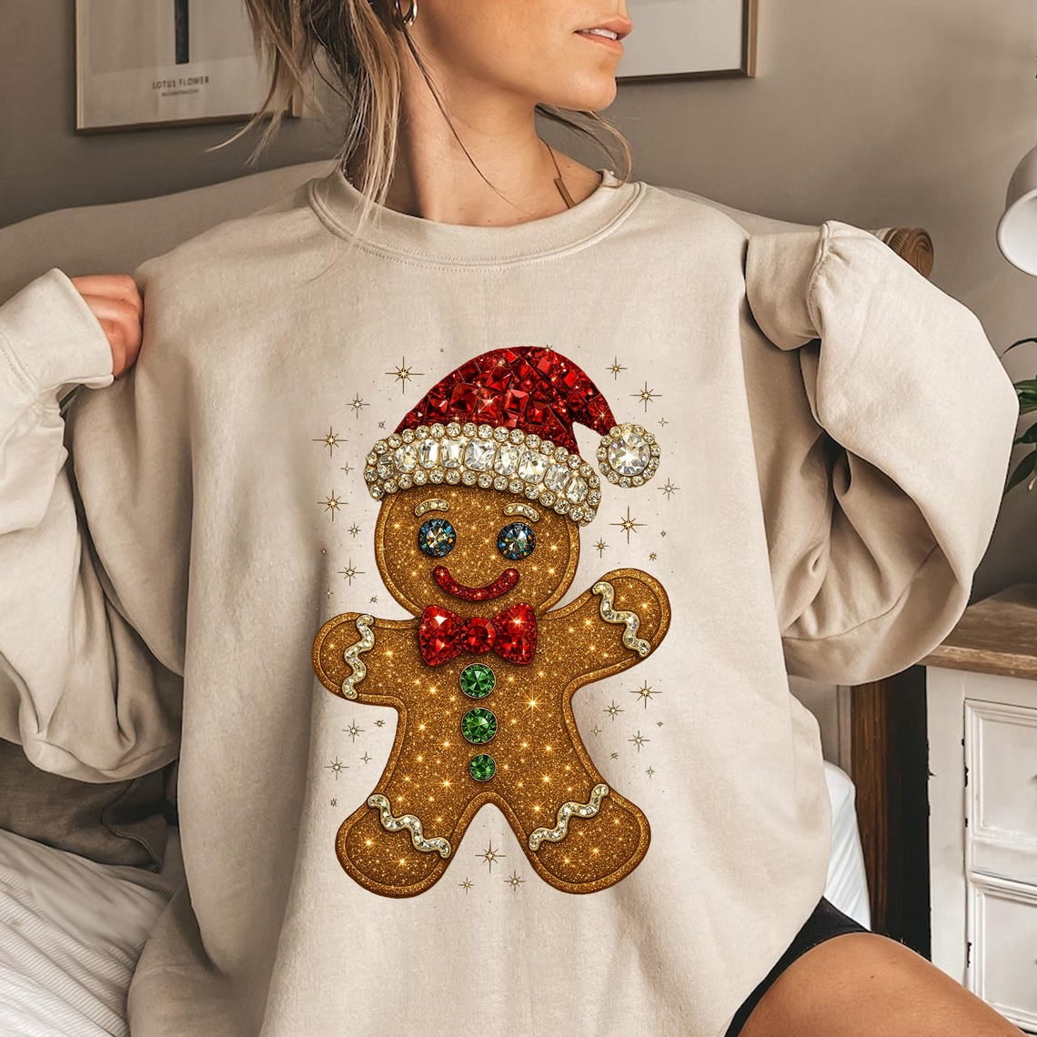 Faux Winter Reindeer Sweatshirt, Ginger Bread Man Sweatshirt, Ginger ...