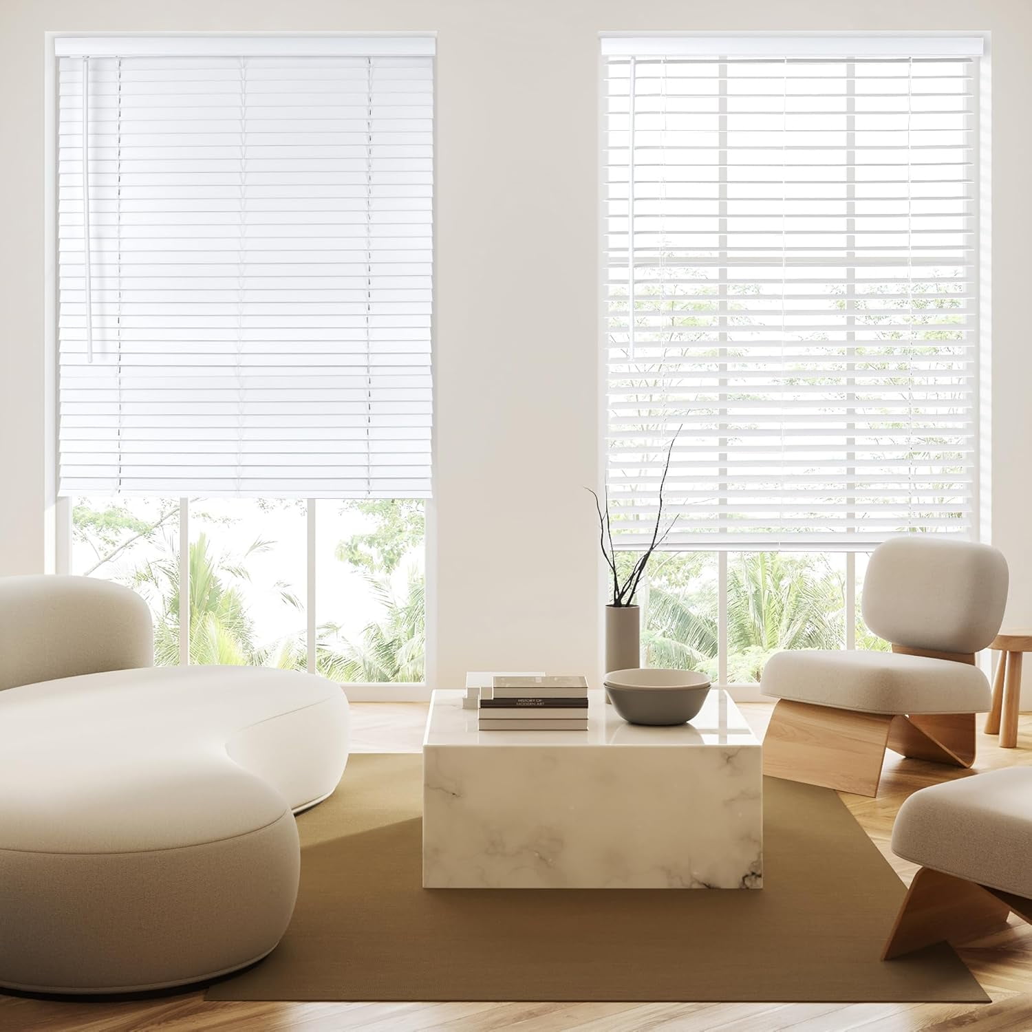 Cordless Blinds CALYX INTERIORS Faux Wood Blinds With Classic Valance ...