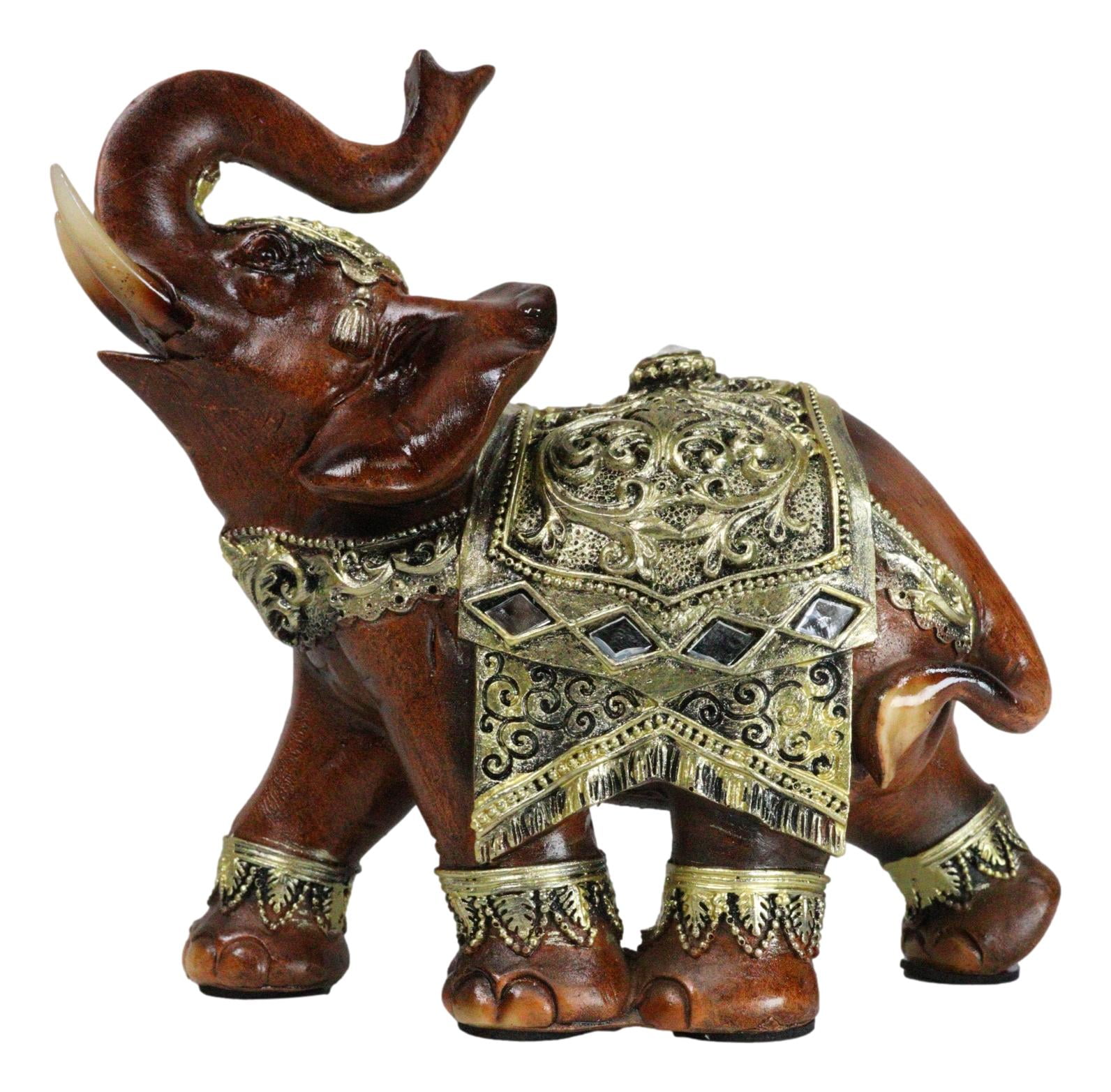 Faux Wood Trunk Up Elephant With Golden Scrollwork And Glass Mirrors ...