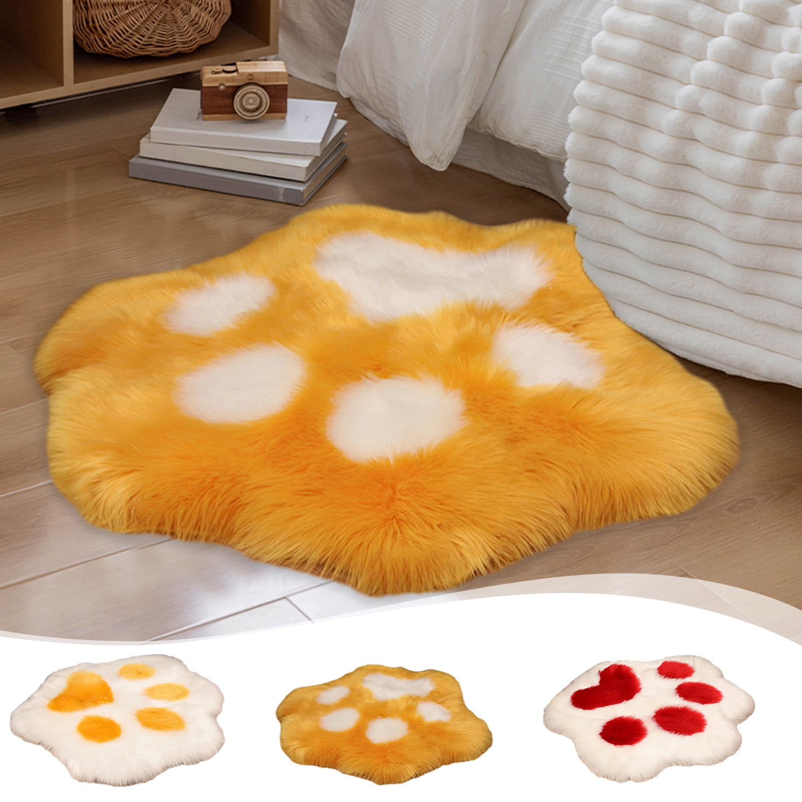 Faux Wool Paw-Shaped Area Rug, Comfortable Long Plush Faux Fur Mat ...