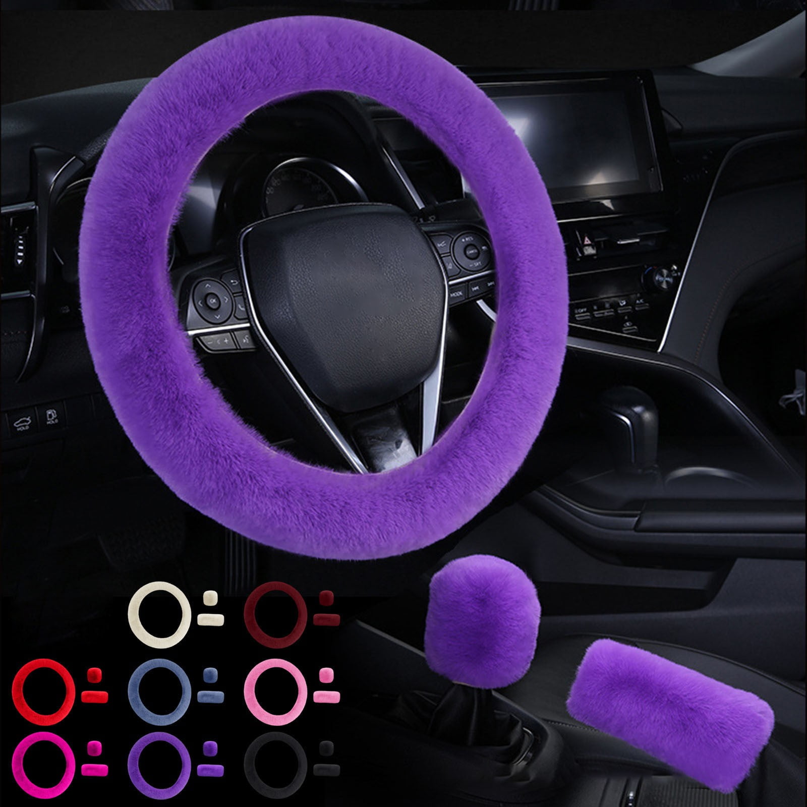 Faux Wool Plush Car Steering Wheel Cover - Winter Warm Short Faux Fur ...