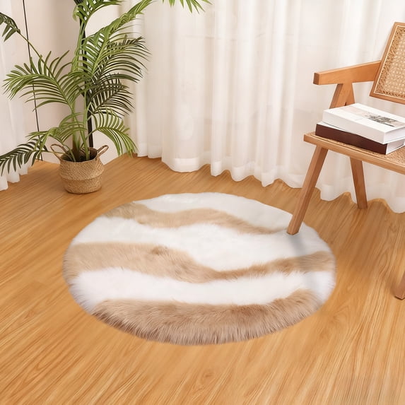 Faux Wool Round Area Rug - Plush Soft Floor Mat For Bedroom Living Room ...