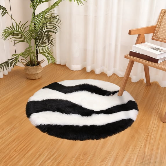 Faux Wool Round Area Rug - Plush Soft Floor Mat For Bedroom Living Room ...