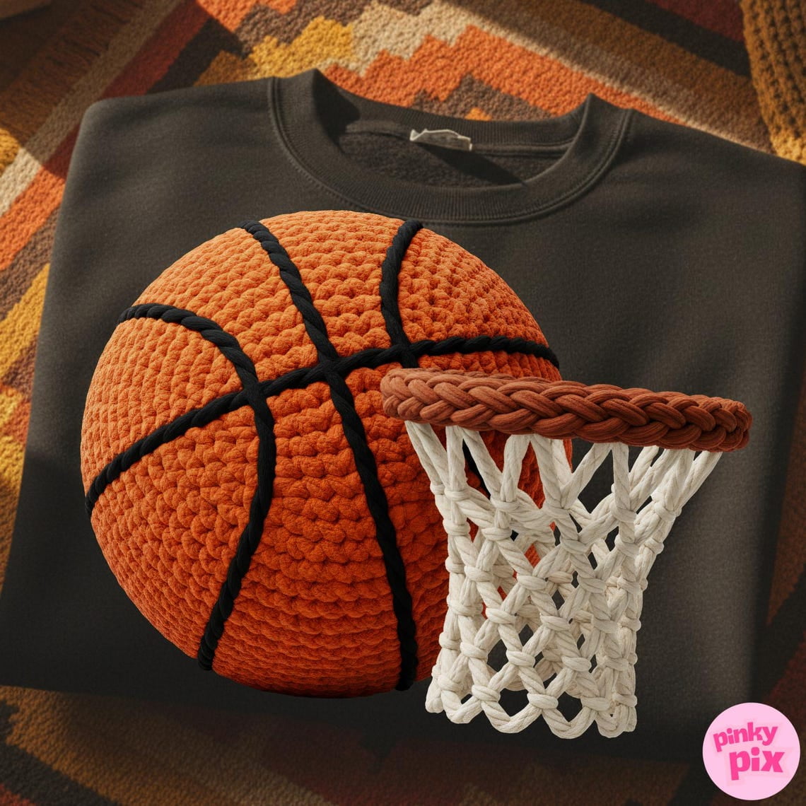 Faux Yarn Basketball : Retro Crochet Game Day Sublimation Design, Hoop ...
