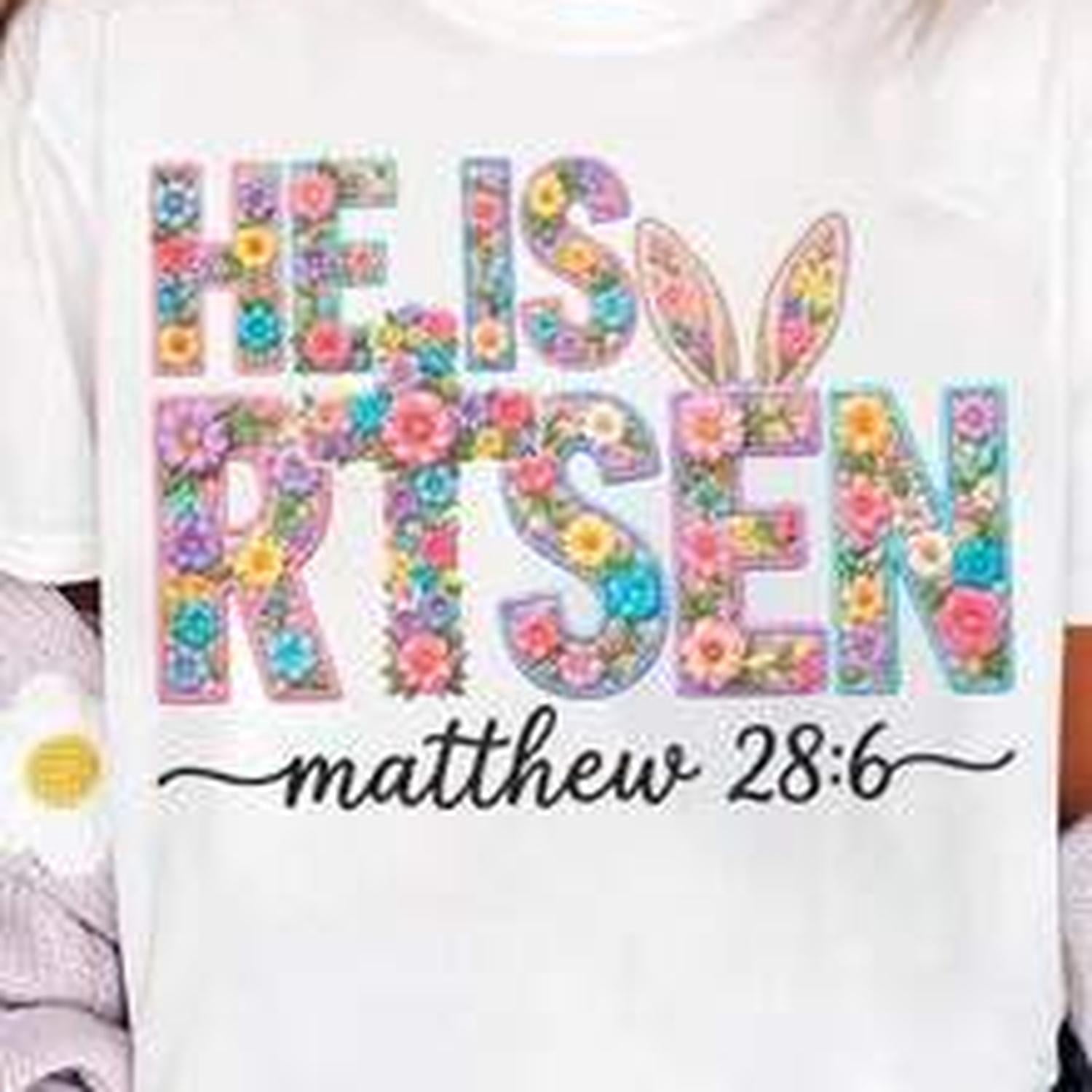 Faux Yarn He Is Risen SHirt, Faux Embroidery Easter Spring Floral SHirt ...