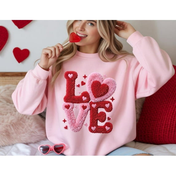 Faux Yarn LOVE Sweatshirt, Knitted Look Pullover, Cute Valentine’s Day ...