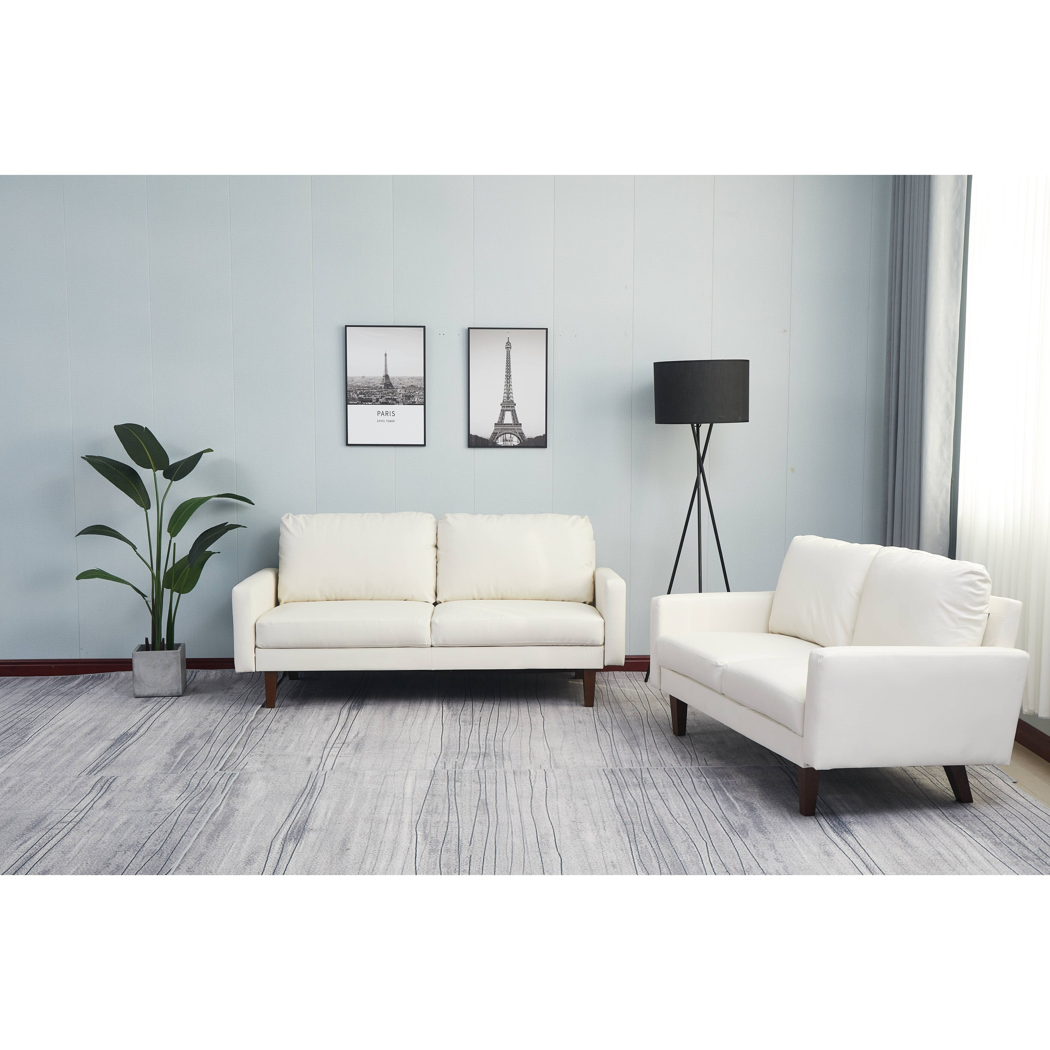 Faux leather 2 Piece Loveseat and Sofa Living Room Set Beige - Walmart.com