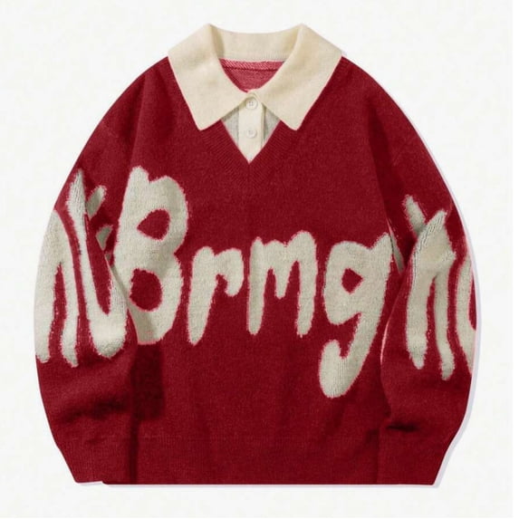 Faux two-piece collared sweater, loose fit, casual, color-blocked ...