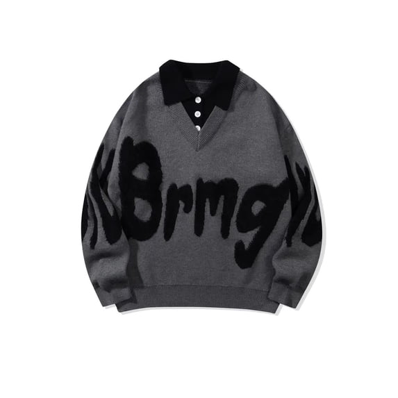 Faux two-piece collared sweater, loose fit, casual, color-blocked ...