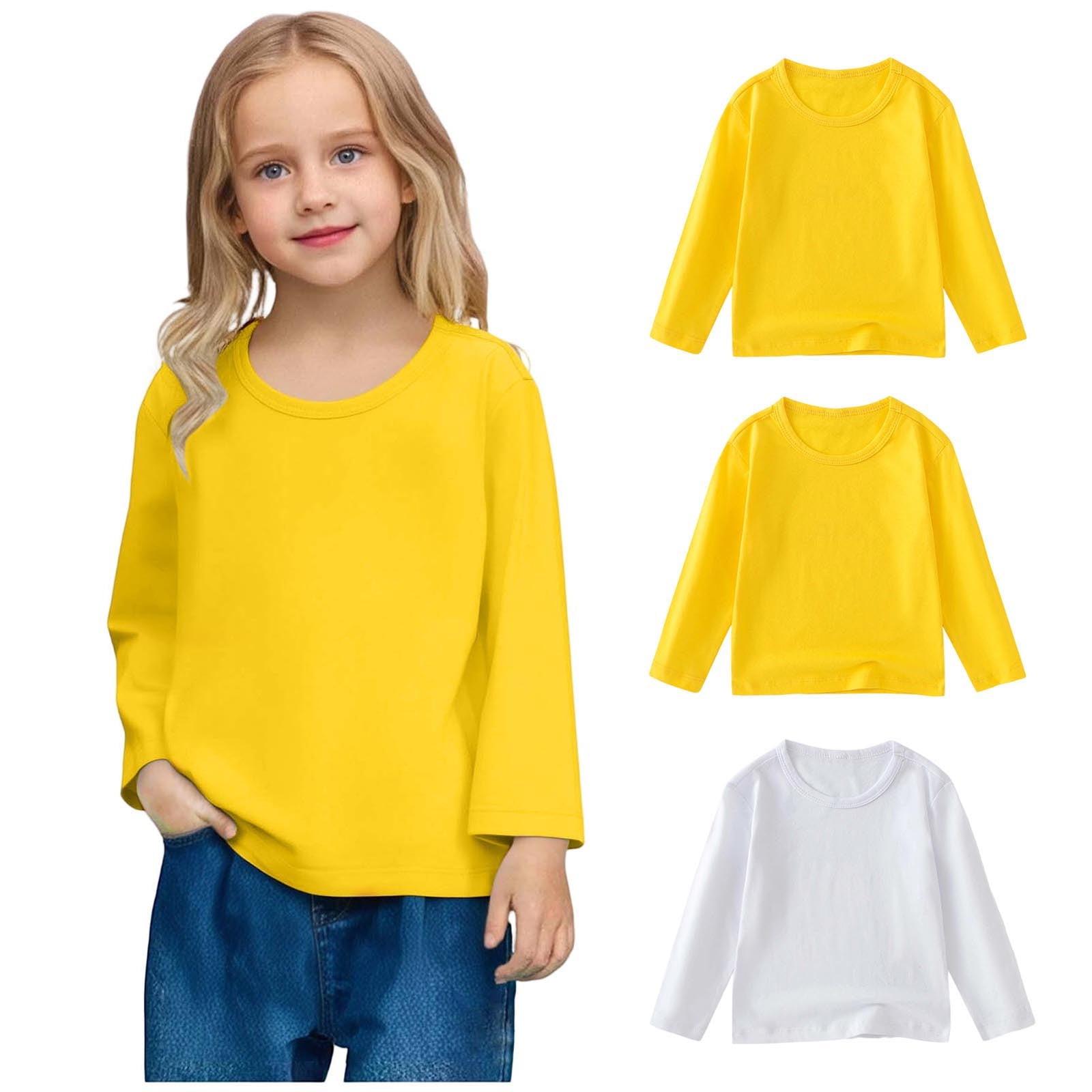 Favoffer 3PC Kids' Unisex Solid Color Round Neck Long-Sleeve Tops Soft ...