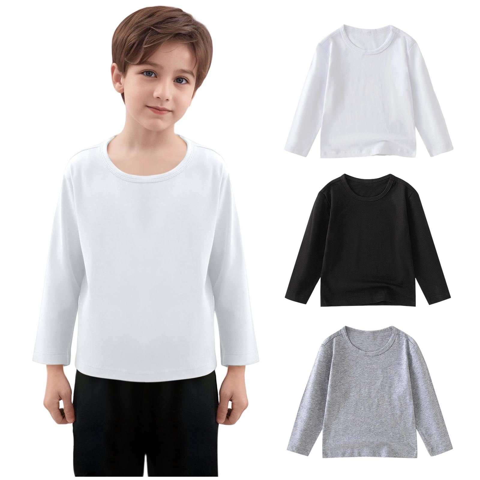 Favoffer 3PC Kids' Unisex Solid Color Round Neck Long-Sleeve Tops Soft ...