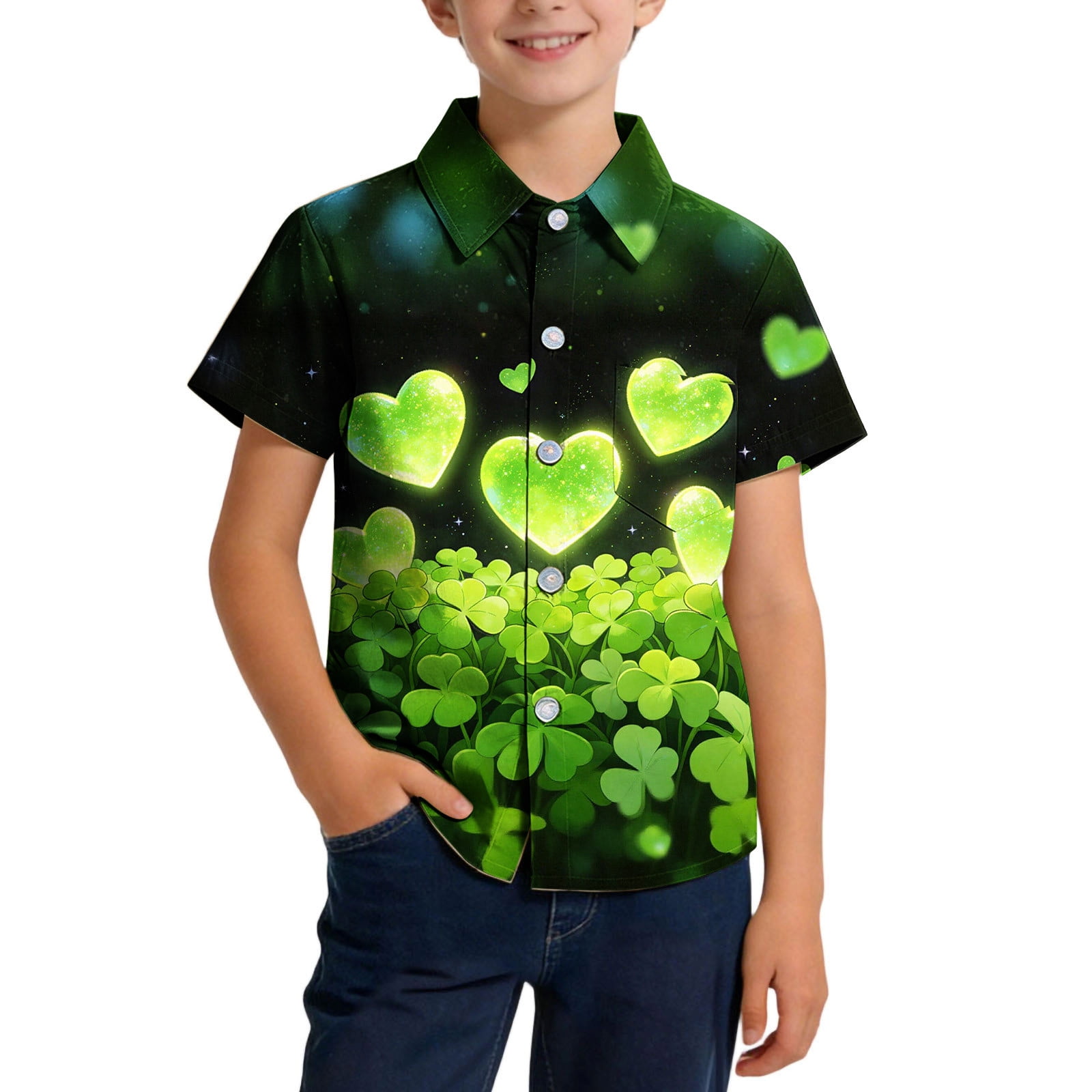 Favoffer Big Kid Boys Girls Button-Up Shirt Spring Summer St. Patrick's ...