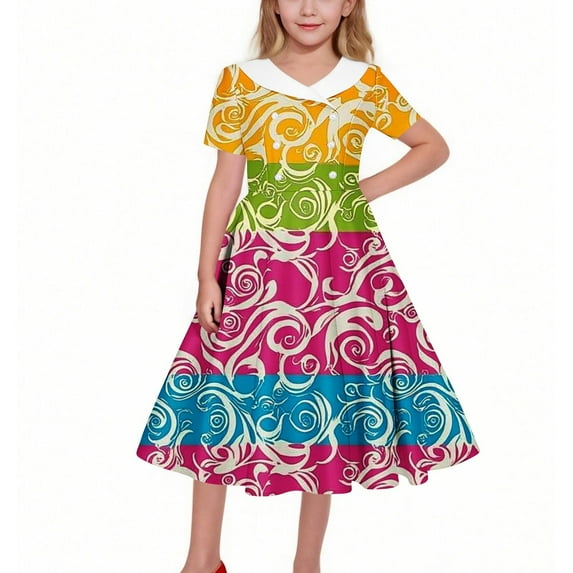 Favoffer Big Kid Girls Short Sleeve Dress Spring Summer Carnival Print ...