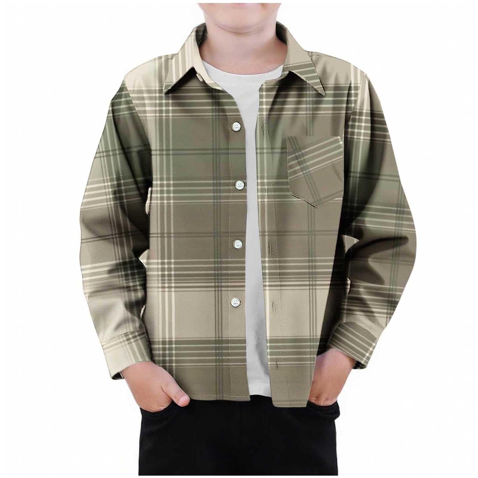 Favoffer Boys Checkered Print Shirt Button-Down Turndown Collar Plaid ...