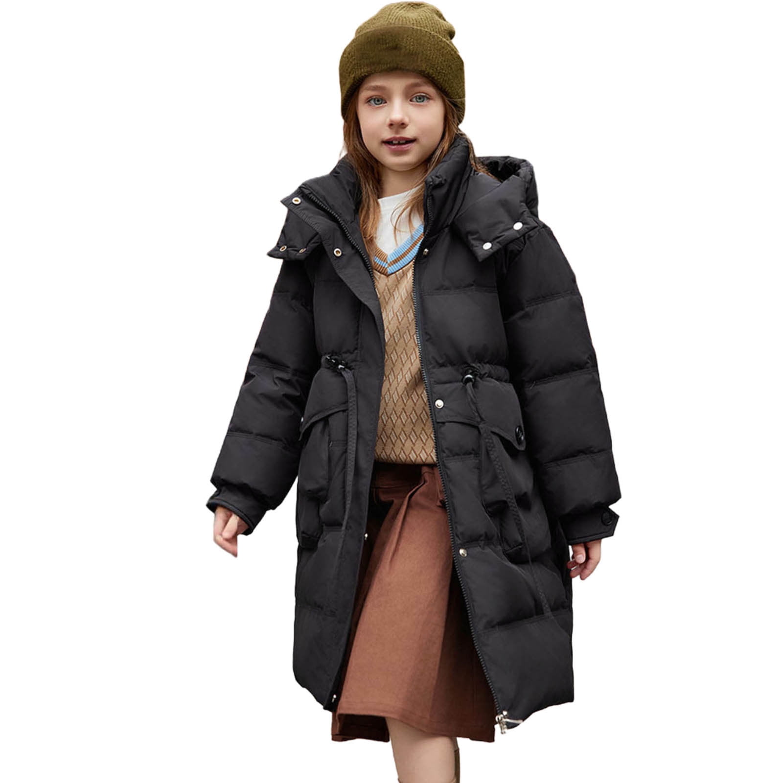Favoffer Boys Girls Hooded Zipper Jacket Winter Solid Color Mid Length ...