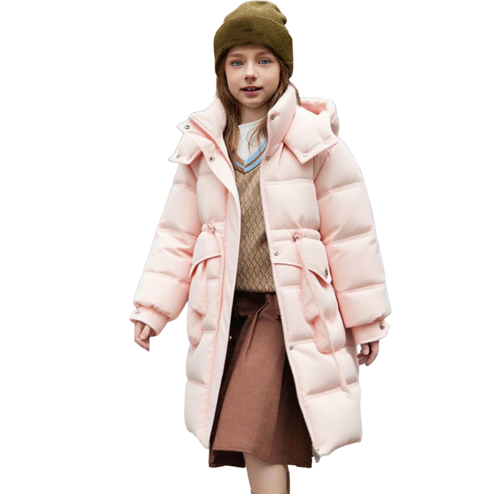 Favoffer Boys Girls Hooded Zipper Jacket Winter Solid Color Mid Length ...