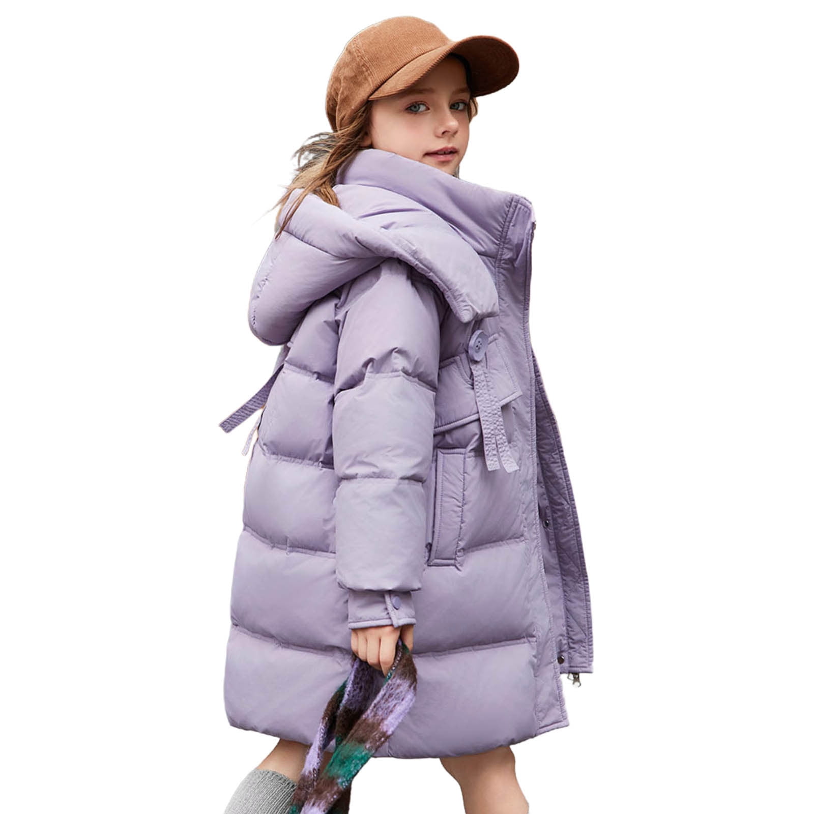 Favoffer Boys Girls Hooded Zipper Jacket Winter Solid Color Mid Length ...