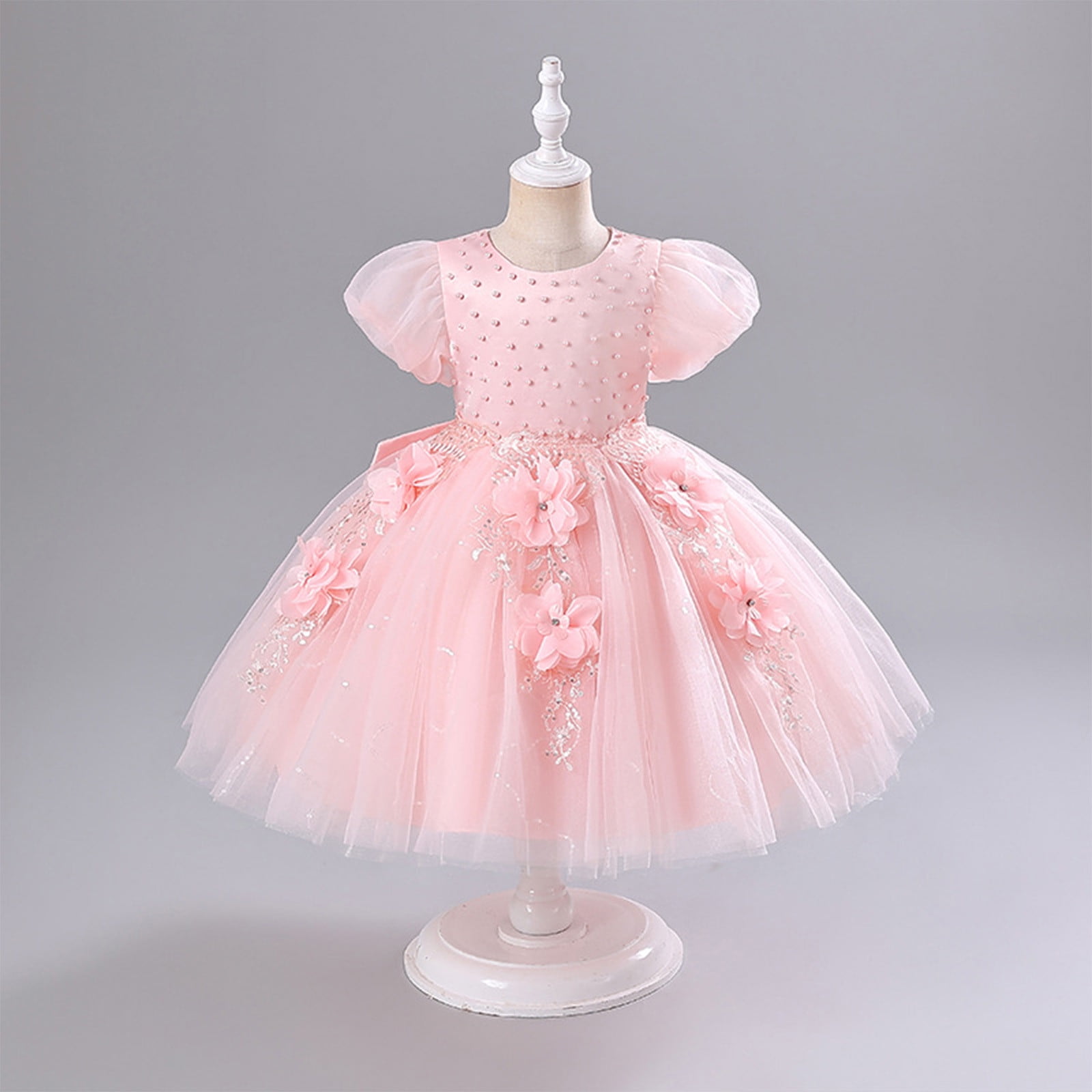 Favoffer Girl Party Dress Bubble Sleeve Princess Birthday Bowknot ...
