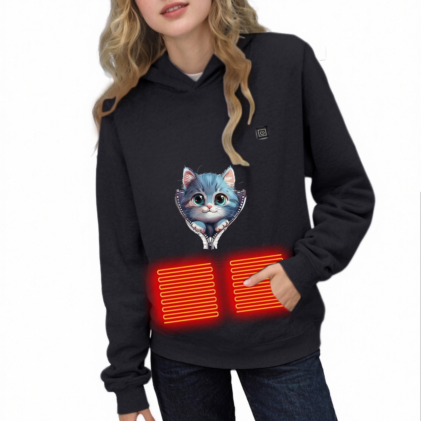 Favoffer Girls Boys Winter Heated Jacket Hoodie 5-Zone Heating 3-Gear ...