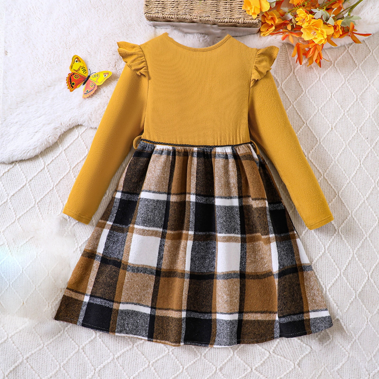 Favoffer Girls Swing Dress kilts Flutter Sleeve Floral Printed Belted ...