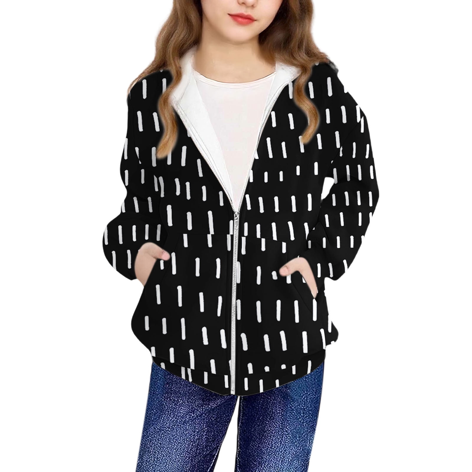 Favoffer Girls Zip Up Hoodie Sweatshirt Fall Winter Kids Cute Graphic ...