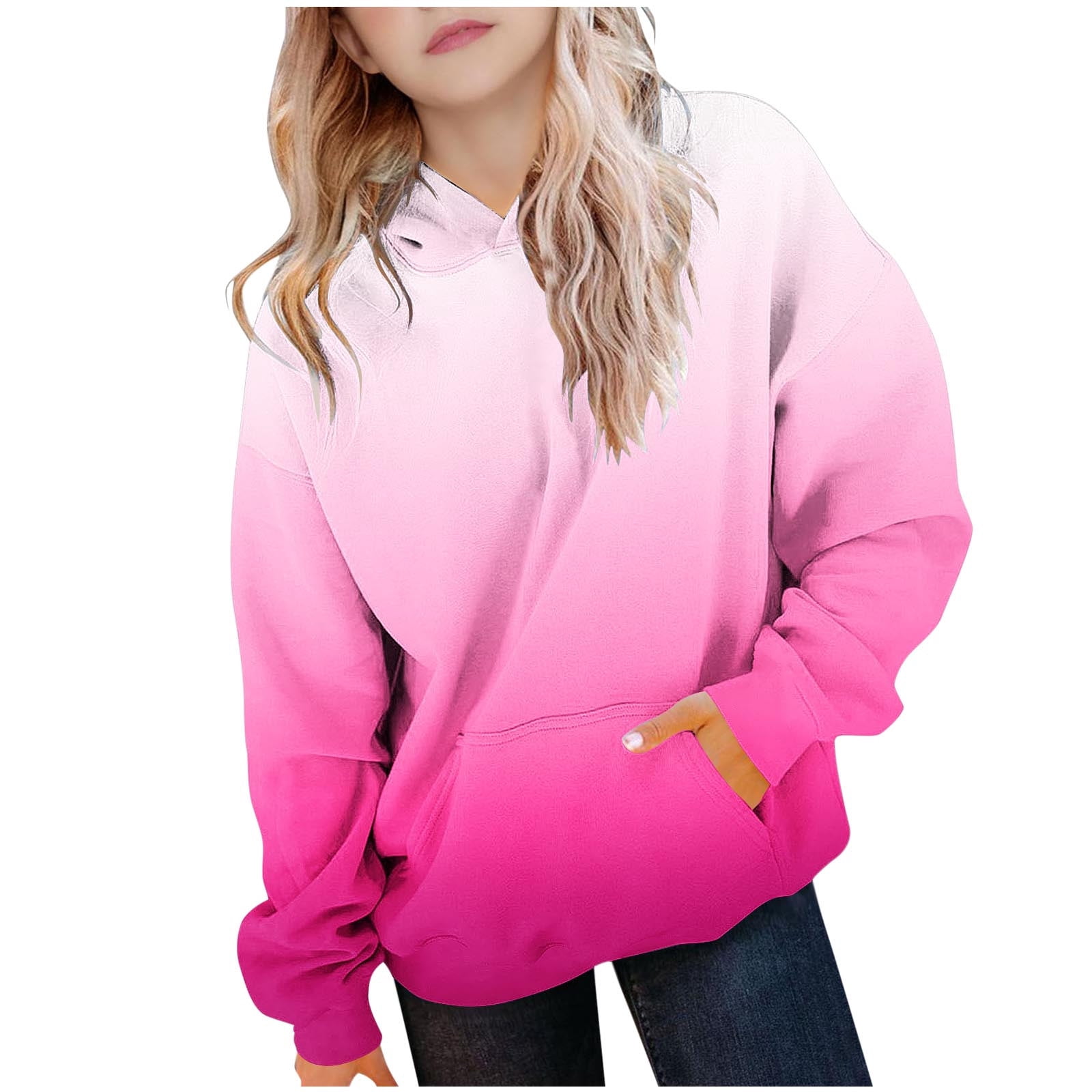 Favoffer Kid Boys Girls' Gradient Sweatshirt Fleece-Lined Hooded Pocket ...
