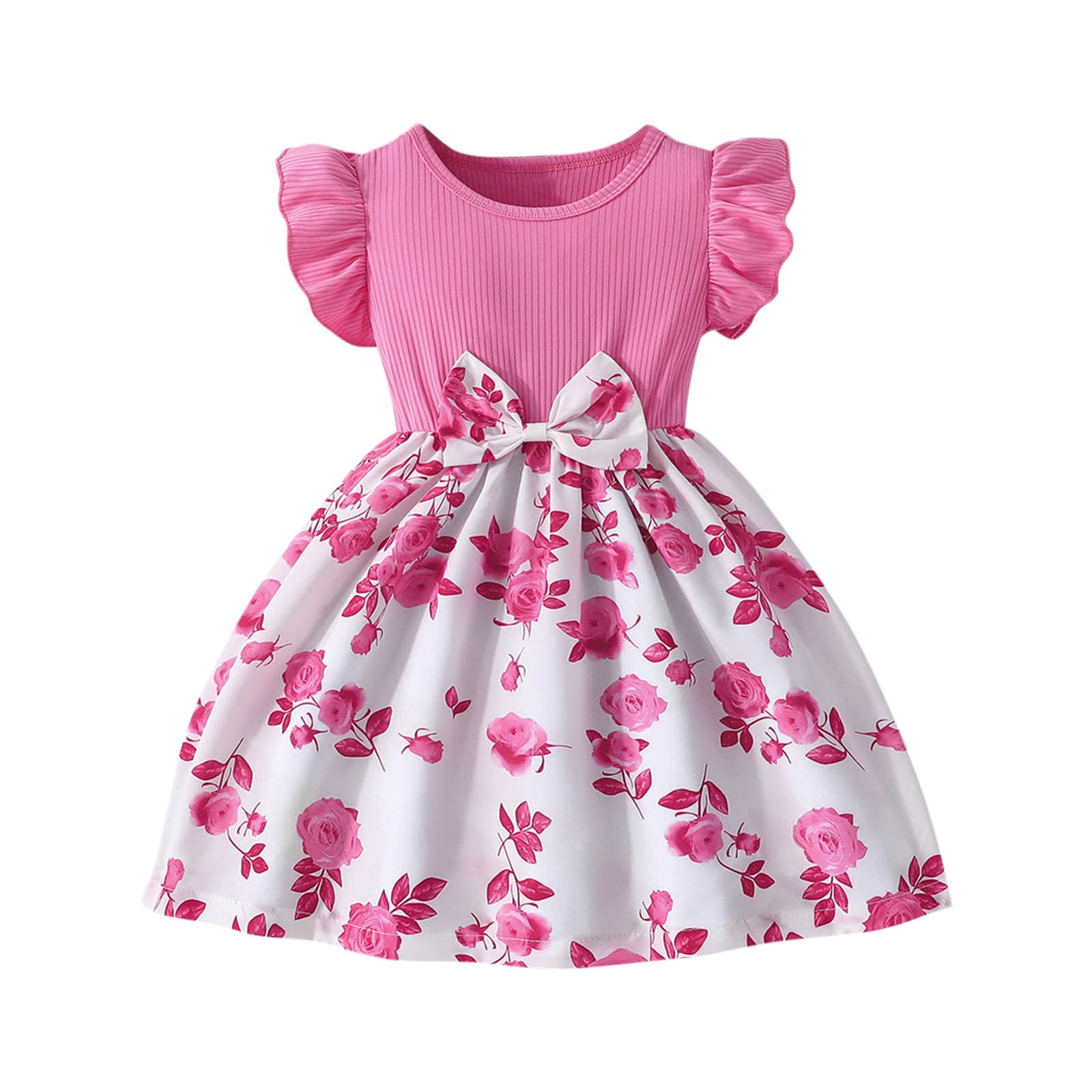 Favoffer Summer Girls Multicolor Floral Butterfly Print Elegant Dress ...