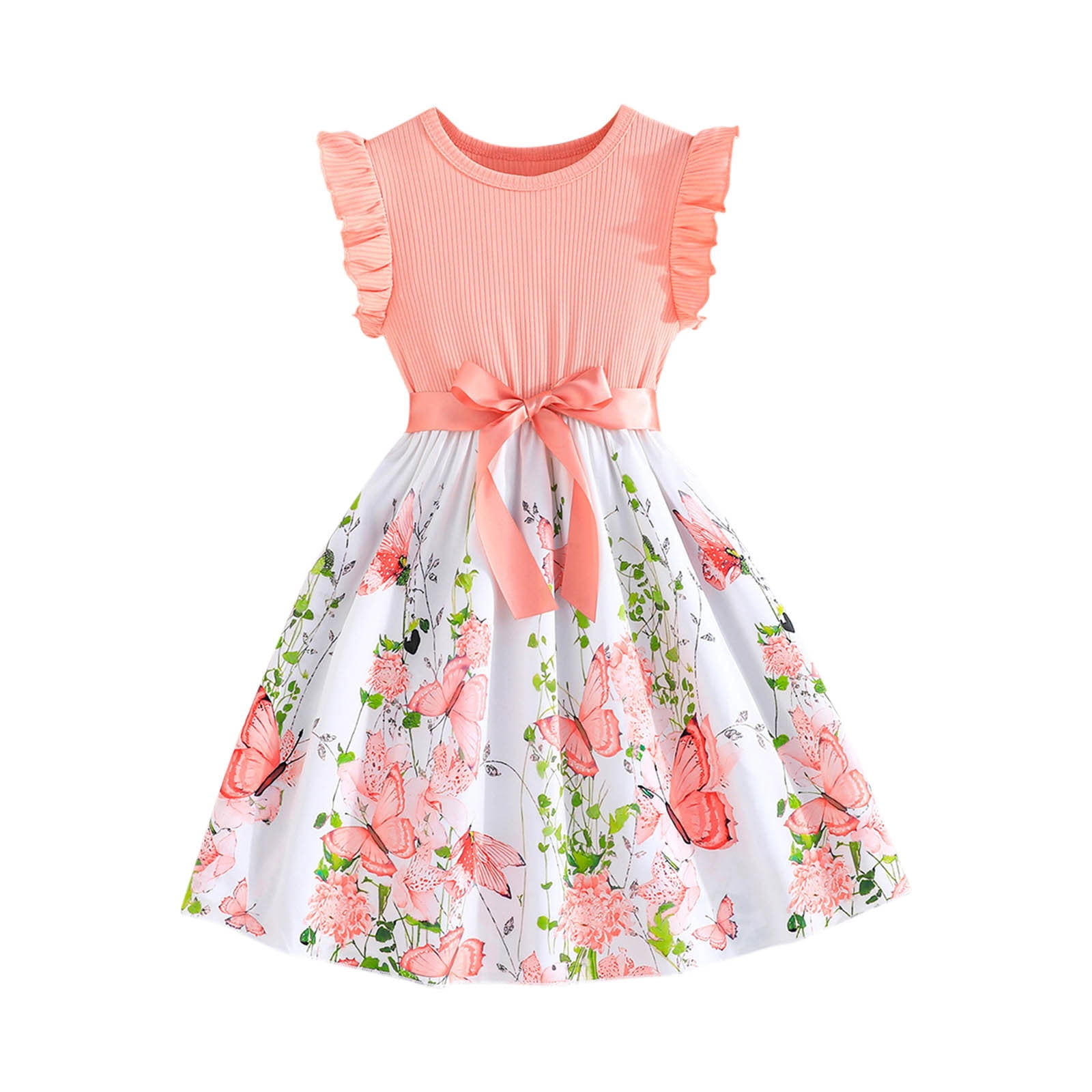 Favoffer Summer Girls Multicolor Floral Butterfly Print Elegant Dress ...