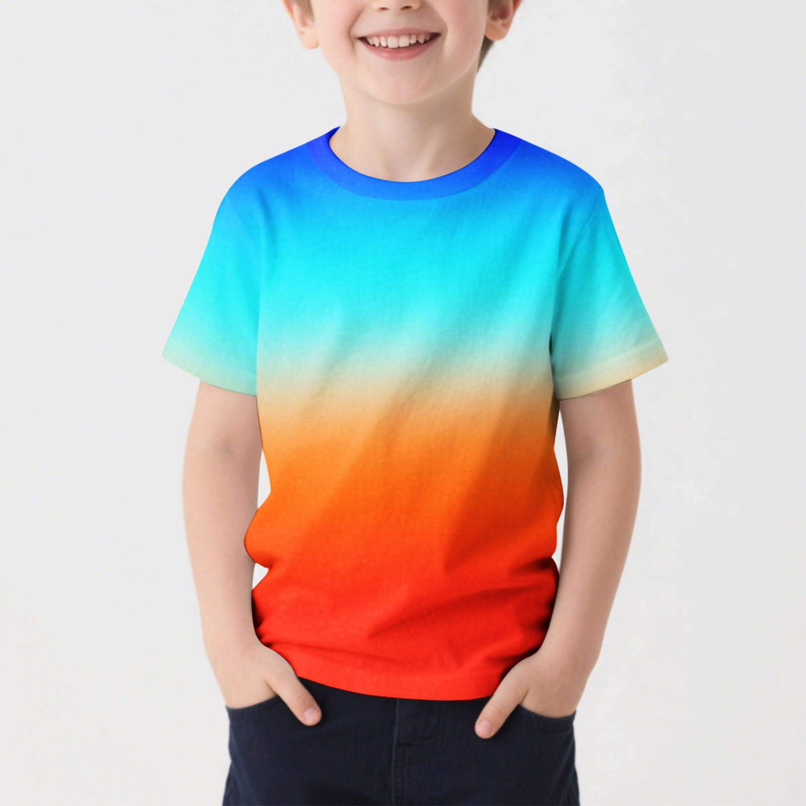 Favoffer Summer Unisex Kids Multicolor Gradient Graphic Tee Regular Fit ...