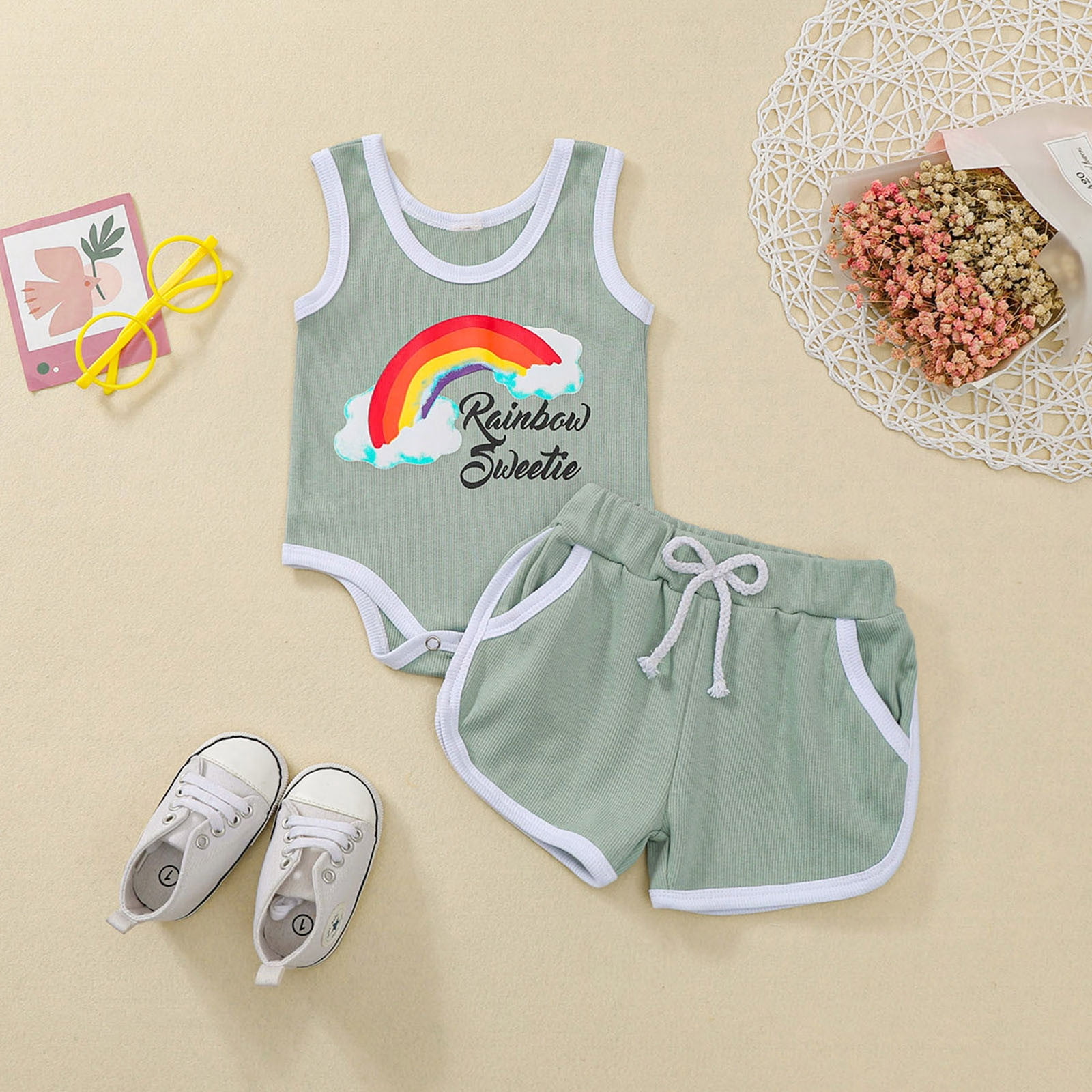 Favoffer Tank Top 2PCS Sets for Little Girls Casual Rainbow Print Vest ...