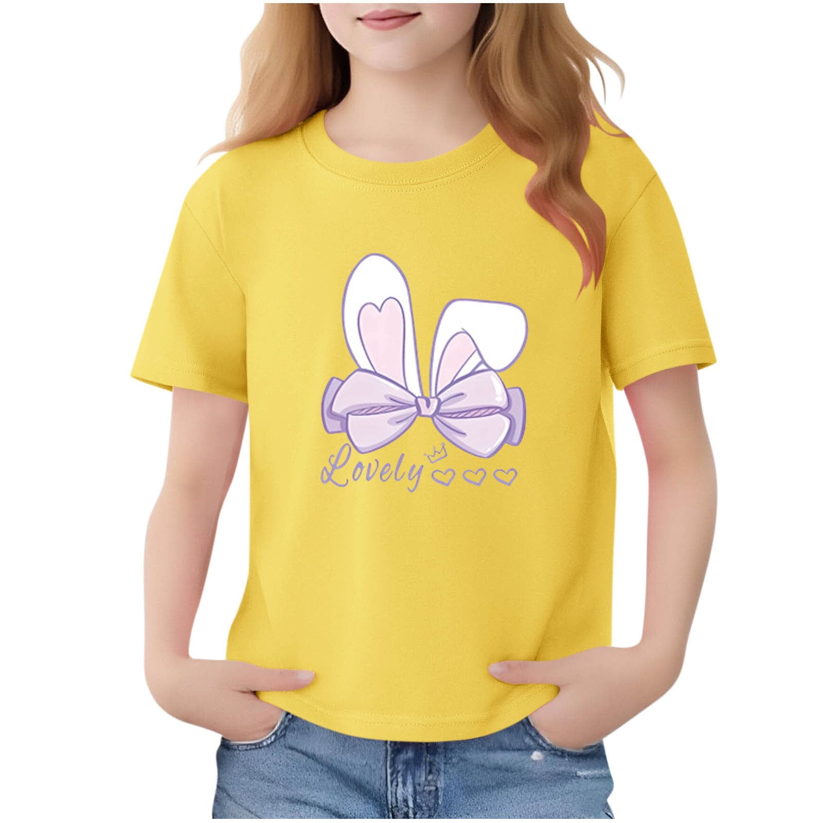 Favoffer Toddler Girls Short Sleeve Tee Summer Bunny Print Cute Round ...