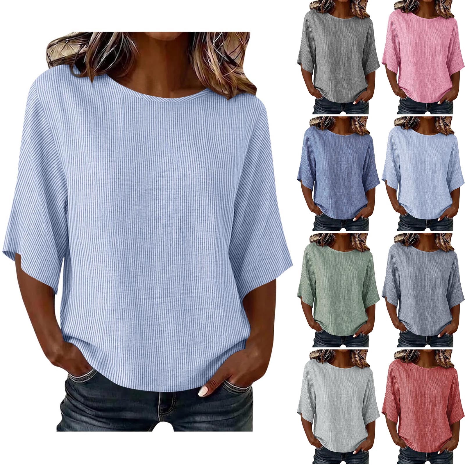 Favoffer Women's Striped Blouses Short Sleeve Crew Neck Loose Fit ...