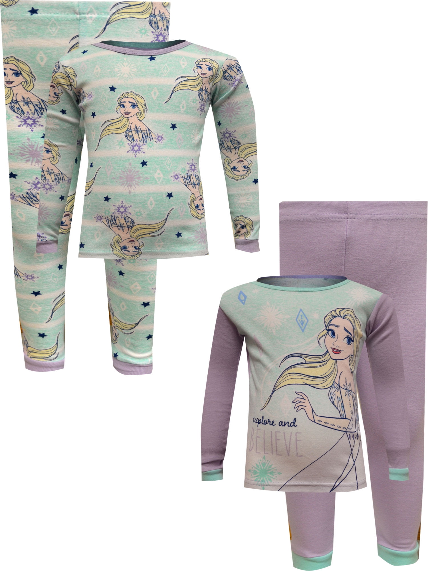 Favorite Characters Disney Frozen II Elsa Kids Pajamas, 4 Piece Cotton ...