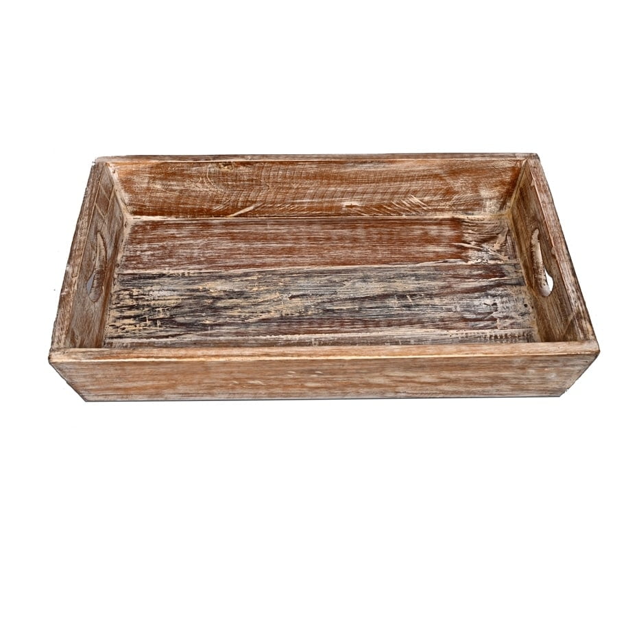 Favors Handicraft 18" Wooden Decorative Slanted Farmhouse Tray in Sandy ...