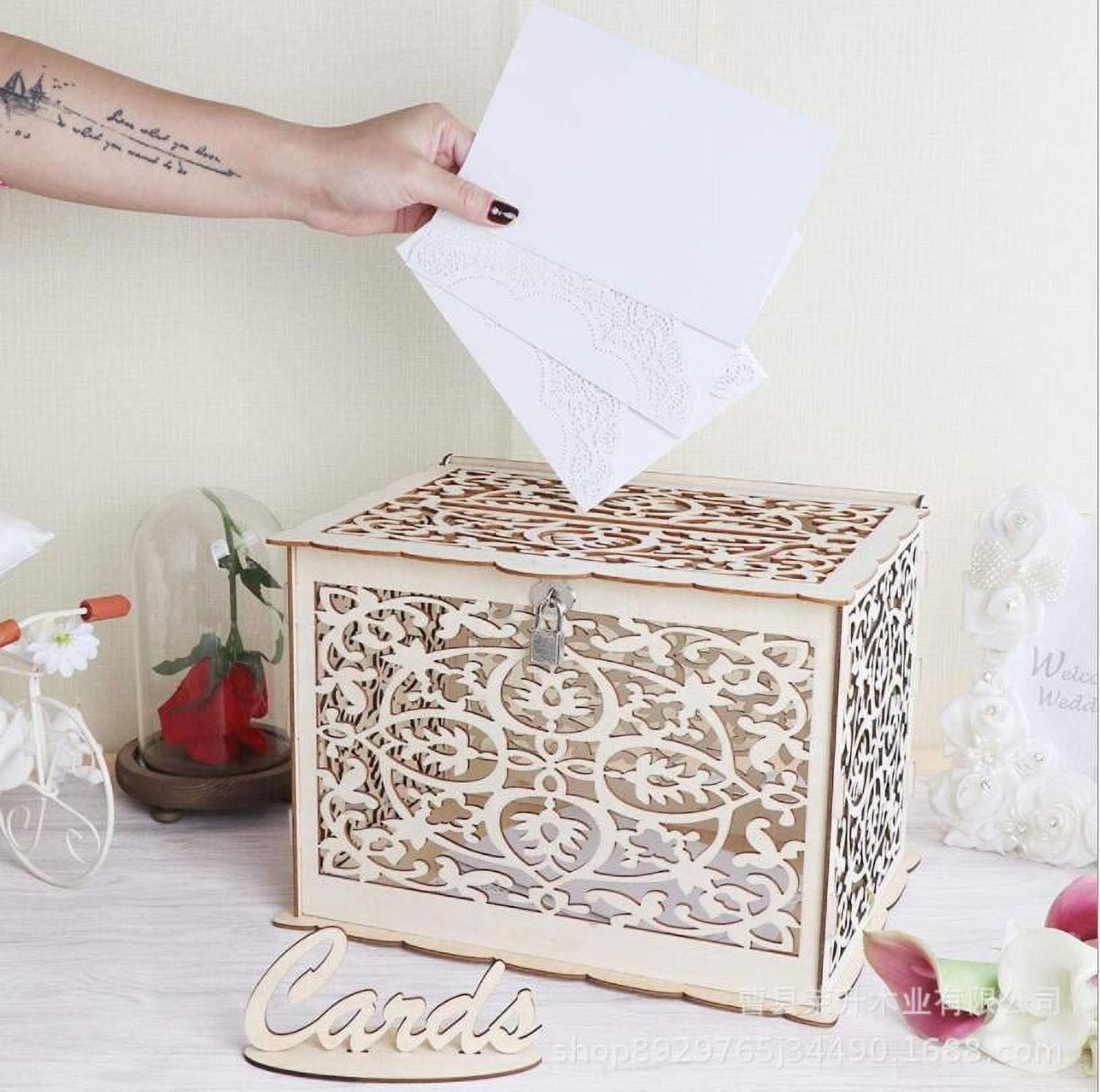 Hytrove Wood Wedding Card Holder Elegant Decoration For Couples 1 Set ...