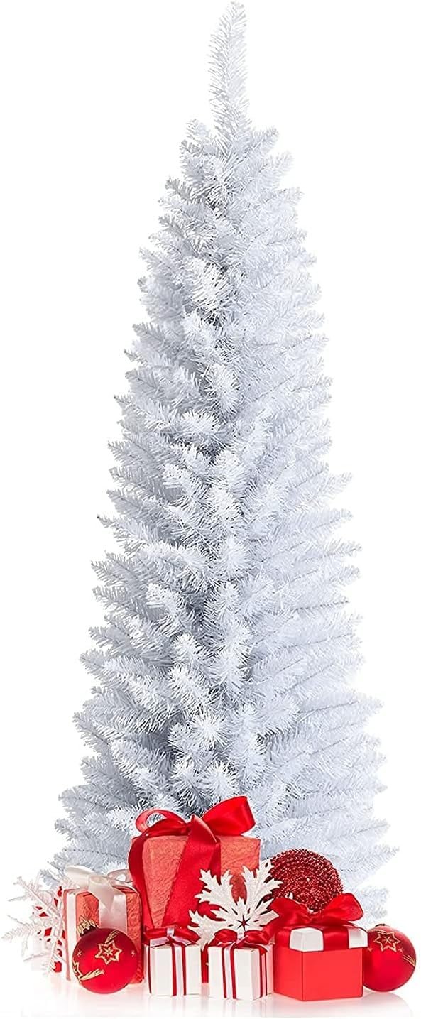 Favory 5 FT White Pencil Christmas Tree Life-Like Slim Xmas Tree ...
