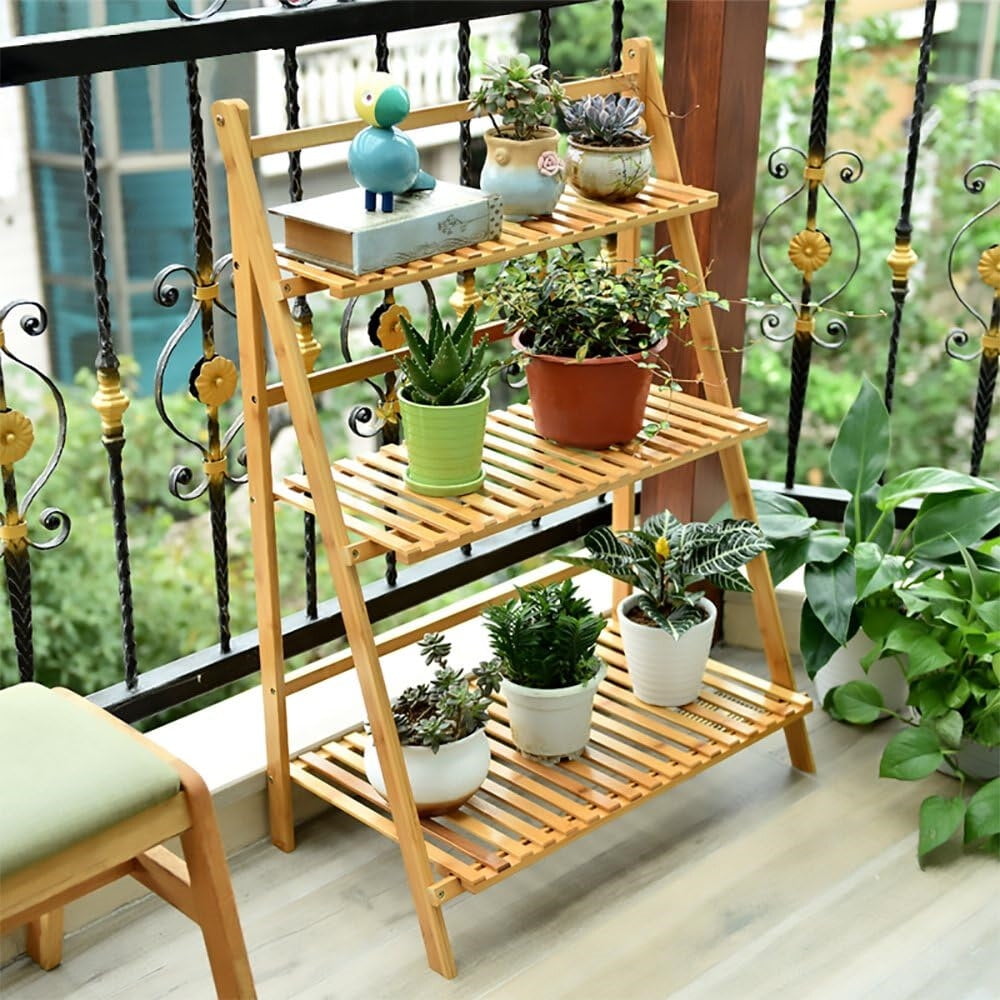 Favory Bamboo 3-Tier Hanging Plant Stand Planter Shelves Flower Pot ...