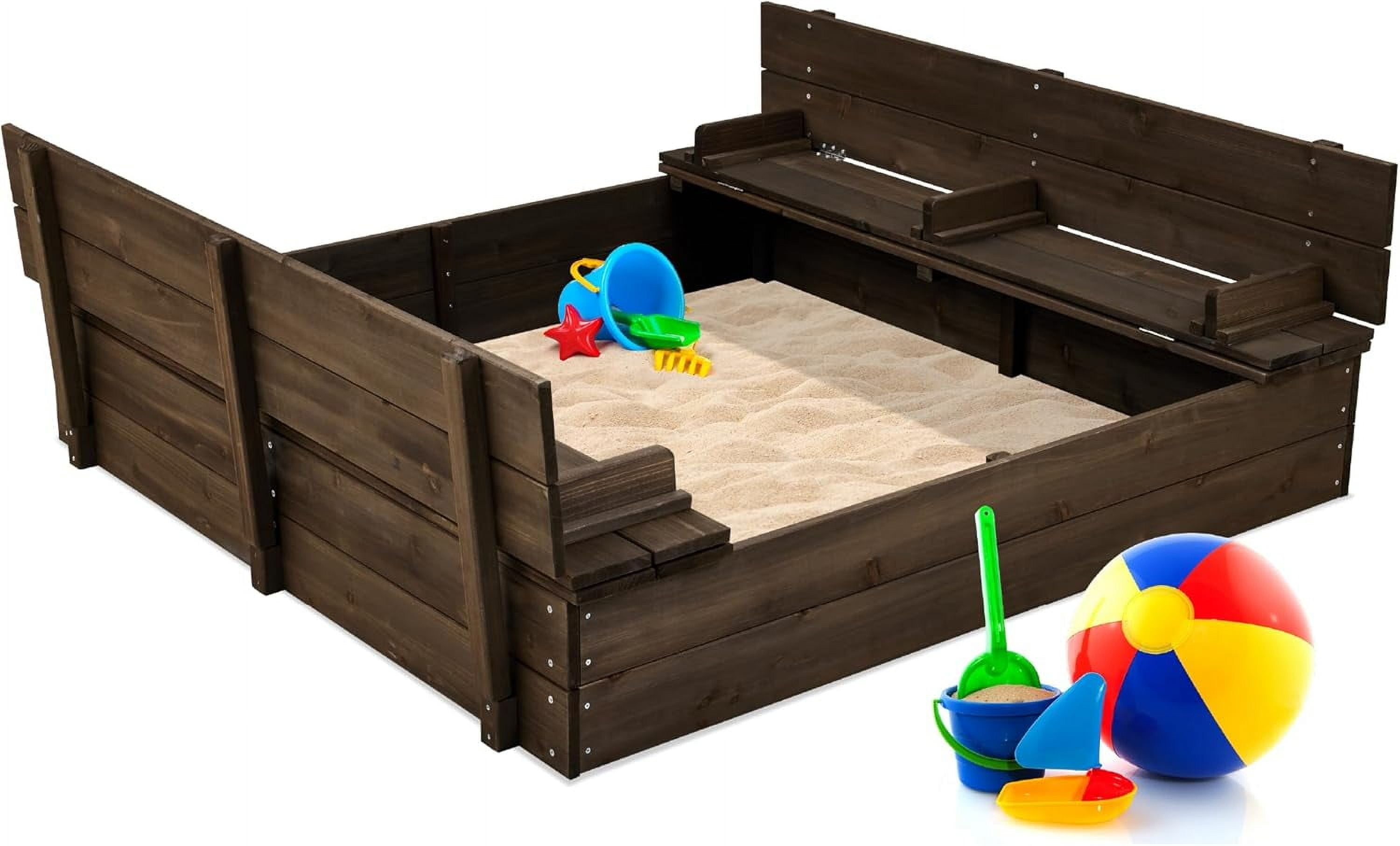Favory Outdoor Wooden Sandbox Large, Cedar Wood with Foldable Bench ...