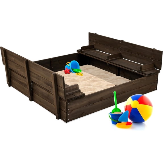Favory Outdoor Wooden Sandbox Large, Cedar Wood with Foldable Bench ...