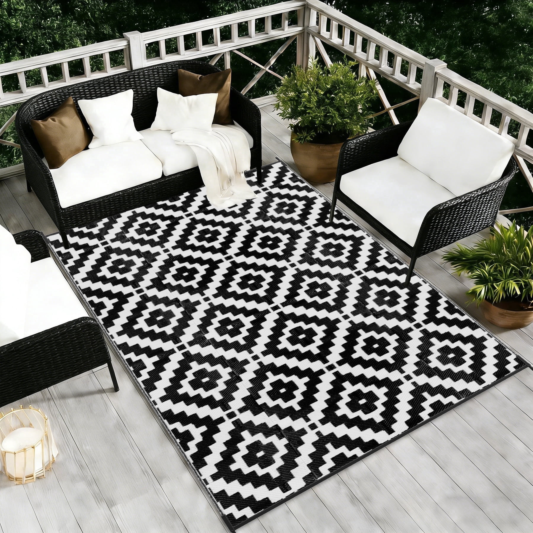Favoyard Outdoor Rug 8x10 ft Waterproof Reversible Patio Plastic Straw ...