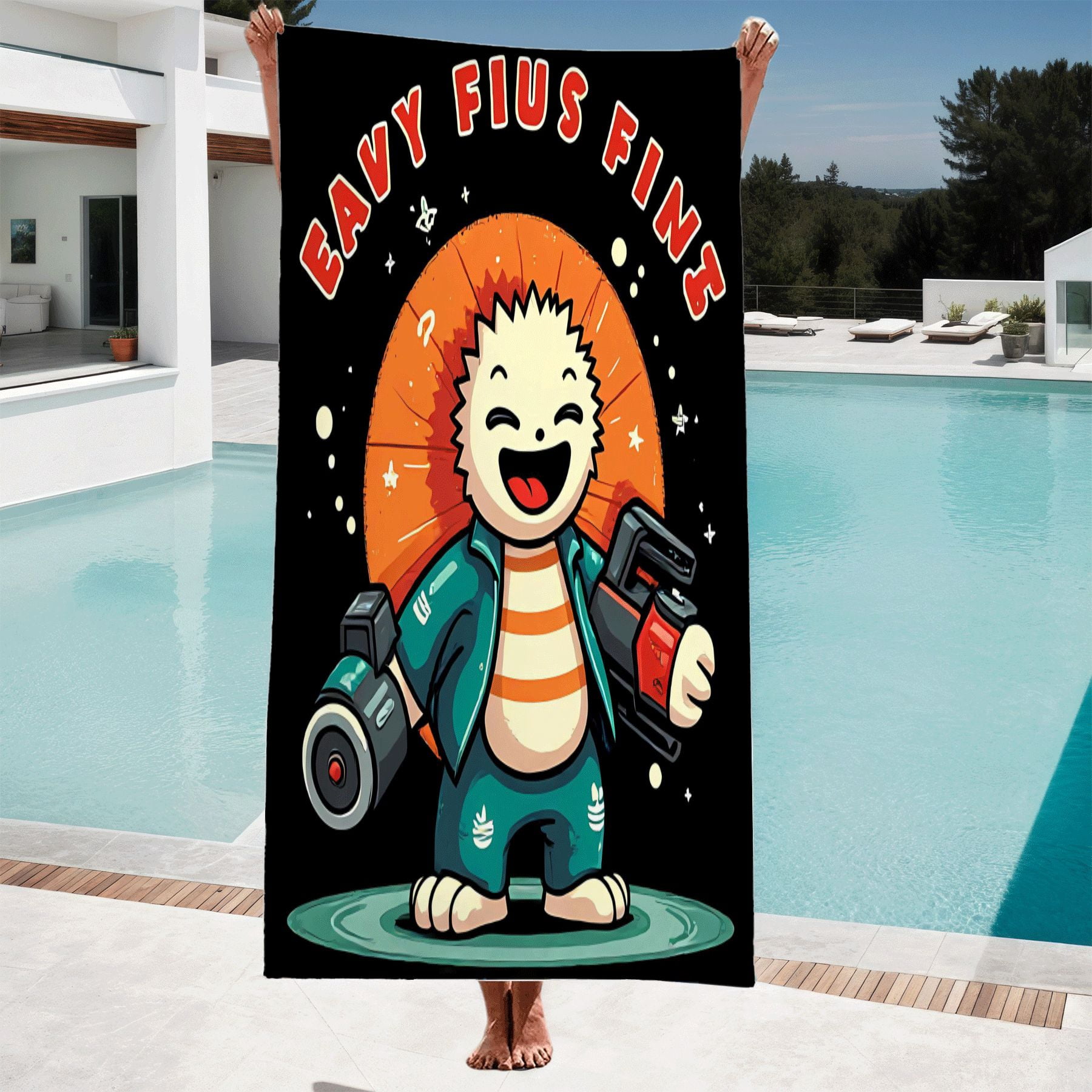 Favy Fuss Fint Cartoon Character Beach Towel - Spiky Hair Design ...
