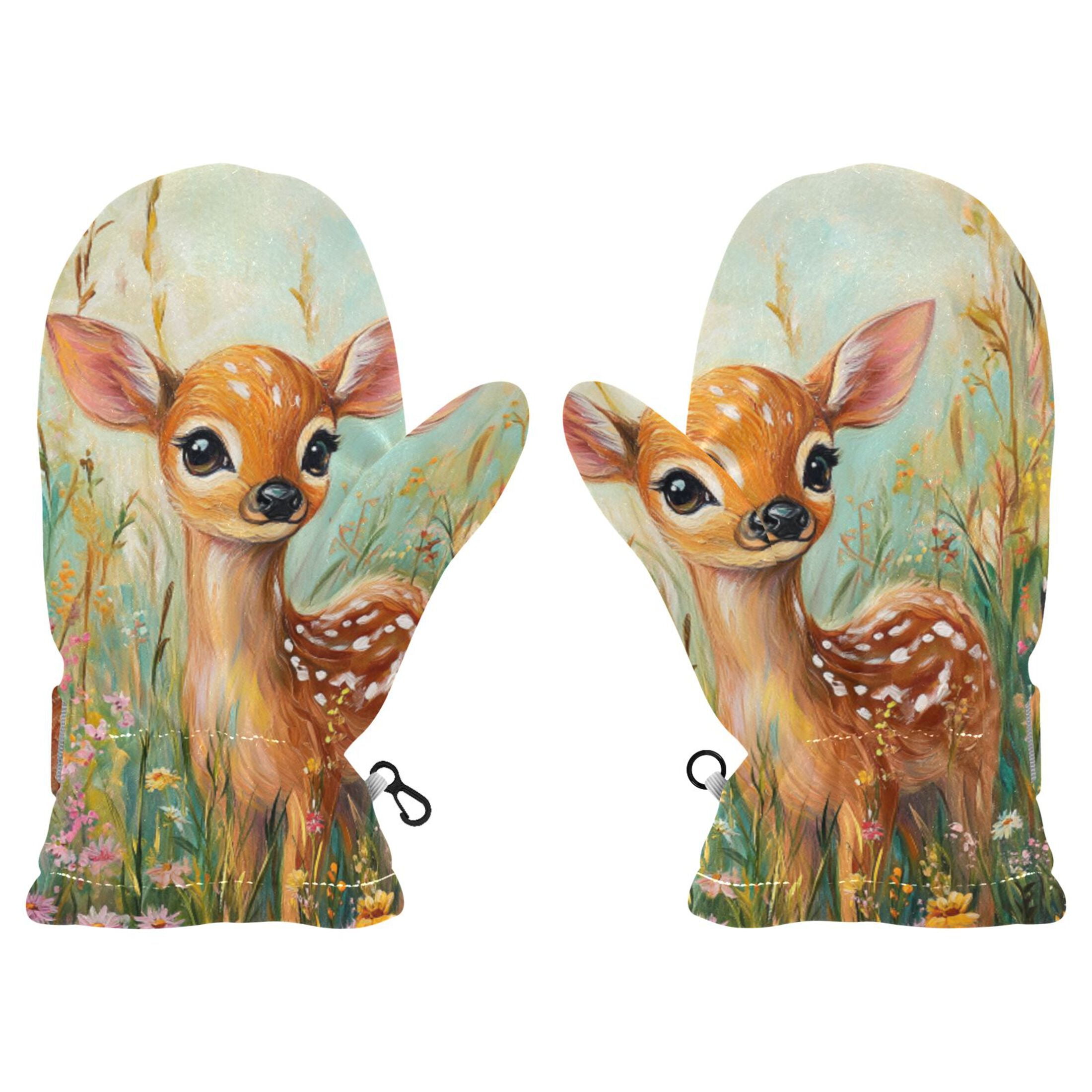 Fawn in Flower Field Witch Cauldron Pattern Cold Weather Mittens Cozy ...