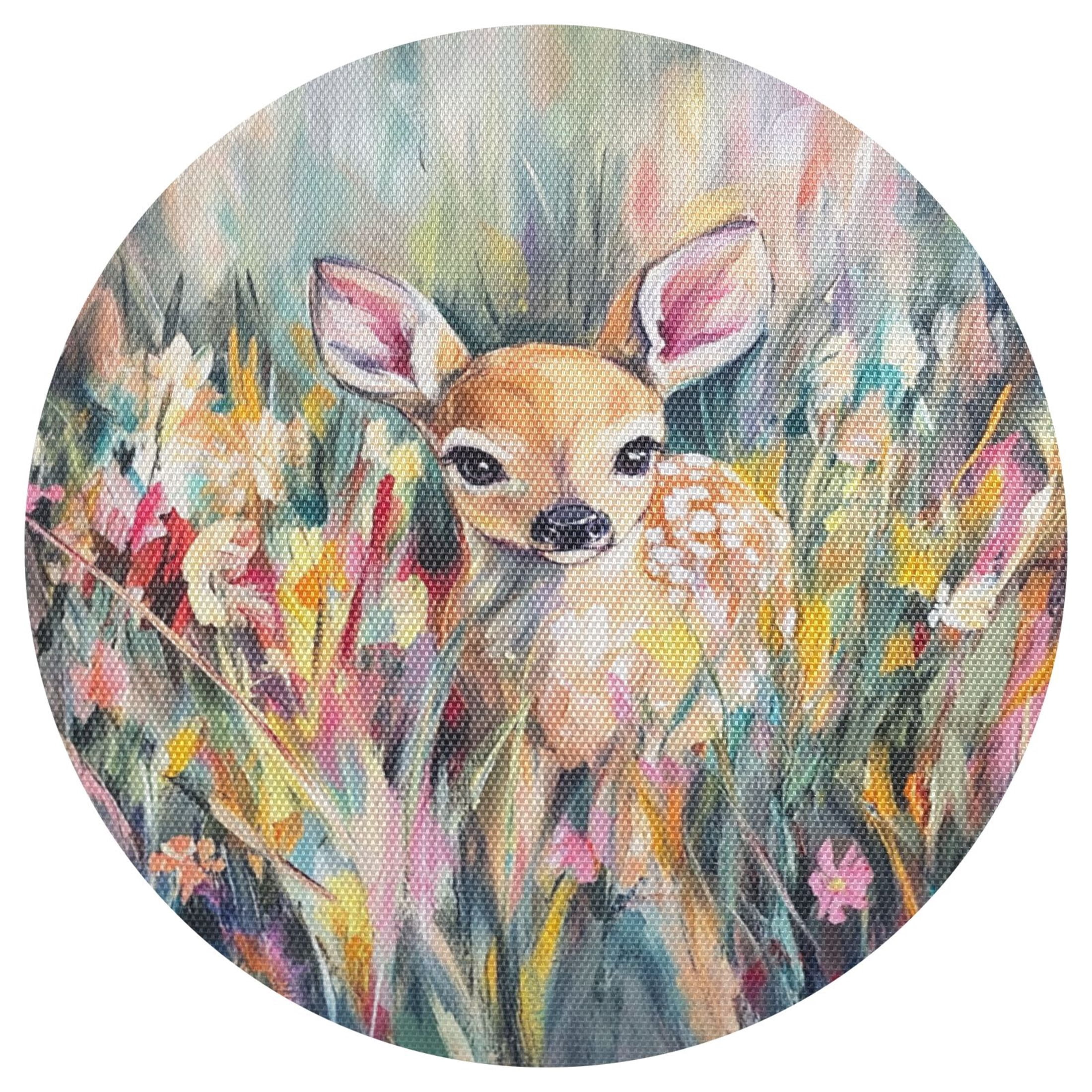 Fawn in Wildflowers 15.4in Diameter PVC Plate Mat, Heat-Resistant and ...