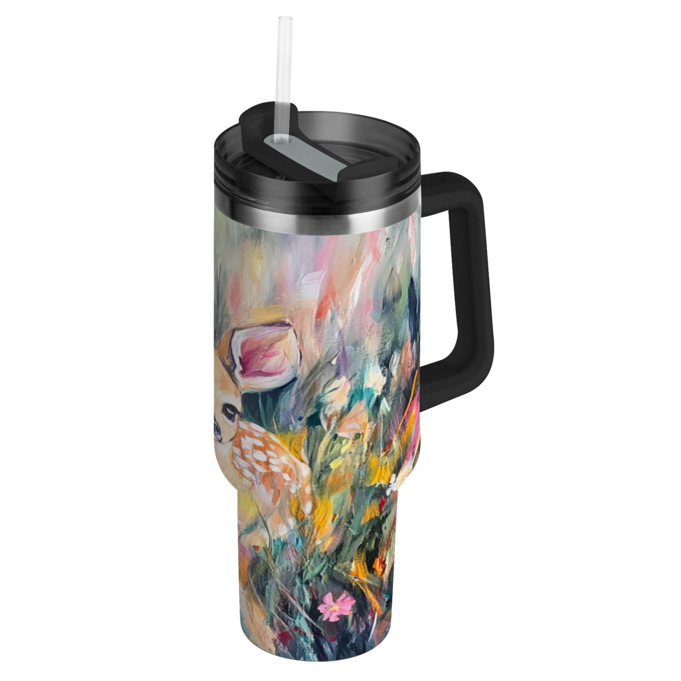 Fawn in Wildflowers Handheld Water Bottles 30oz Insulated Tumblers with ...