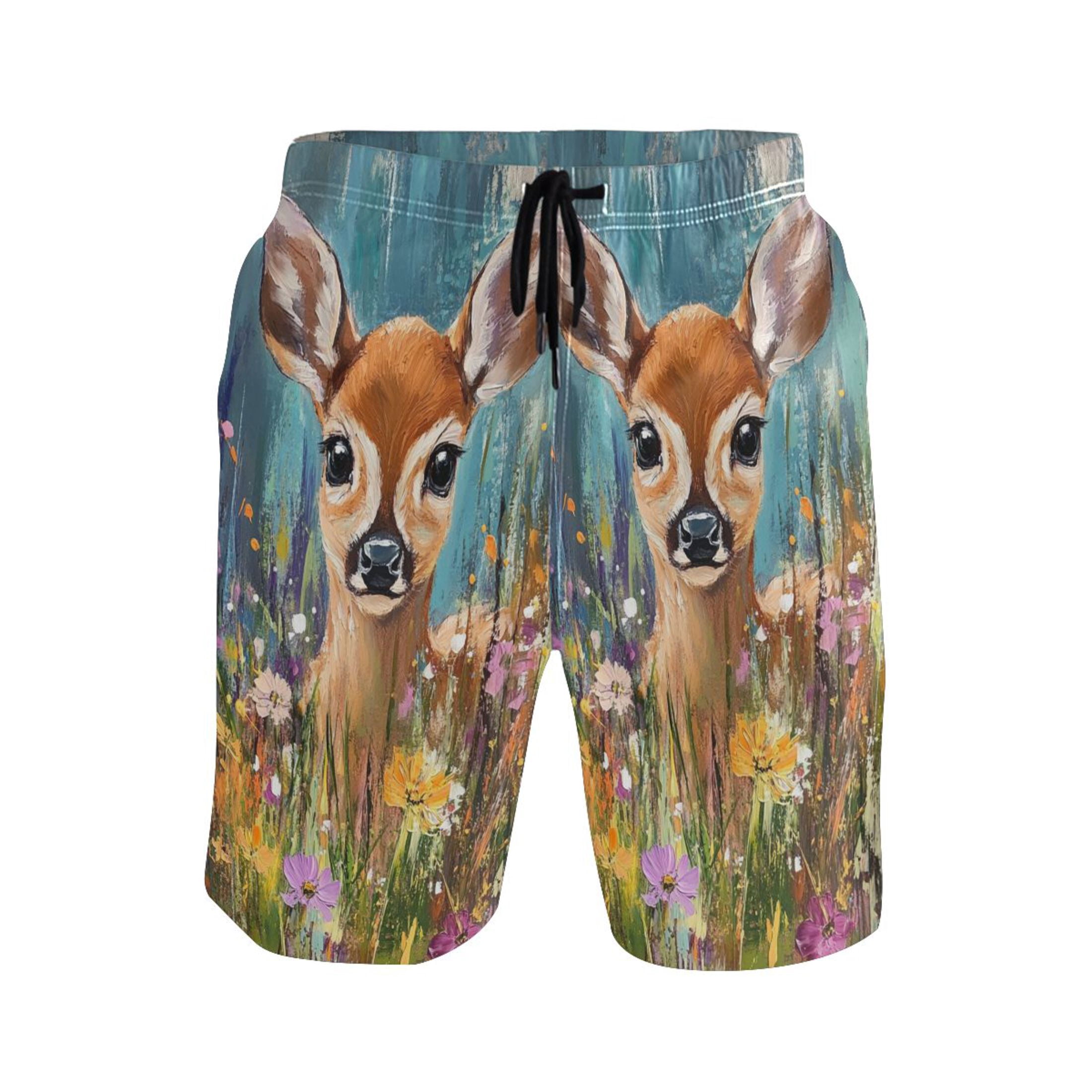 Fawn with Colorful Background Small Size Men's Lightweight Beach Shorts ...