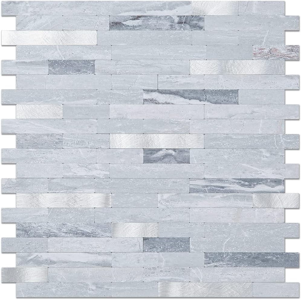 Faxu Stone PVC Mixed Metal Kitchen Backsplash Peel and Stick in Light ...