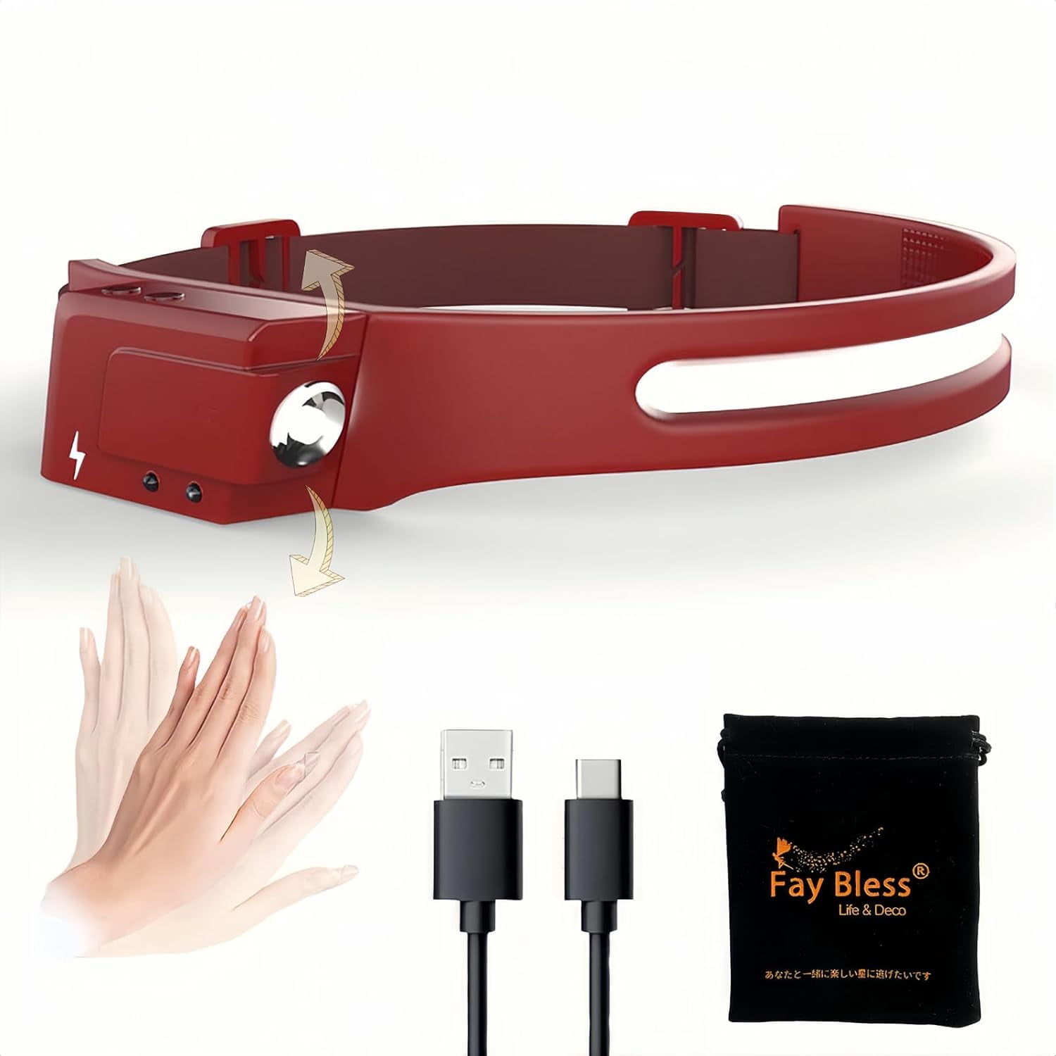 Fay Bless USB C Rechargeable LED Sensor Headlamp with Adjustable Angle ...