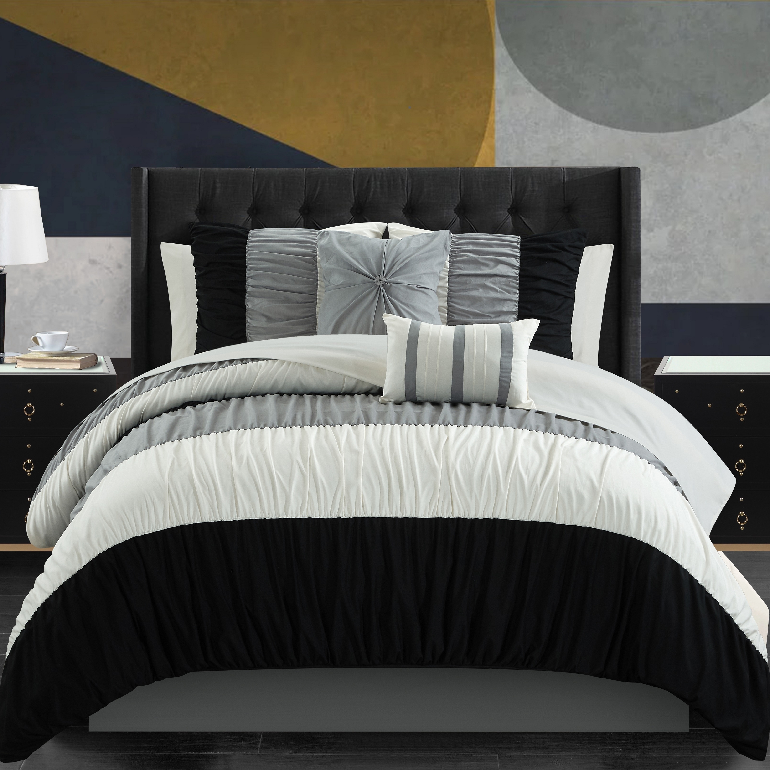 Faye 9 or 7 Piece Comforter Ruched Color Block Bed In A Bag - Walmart.com