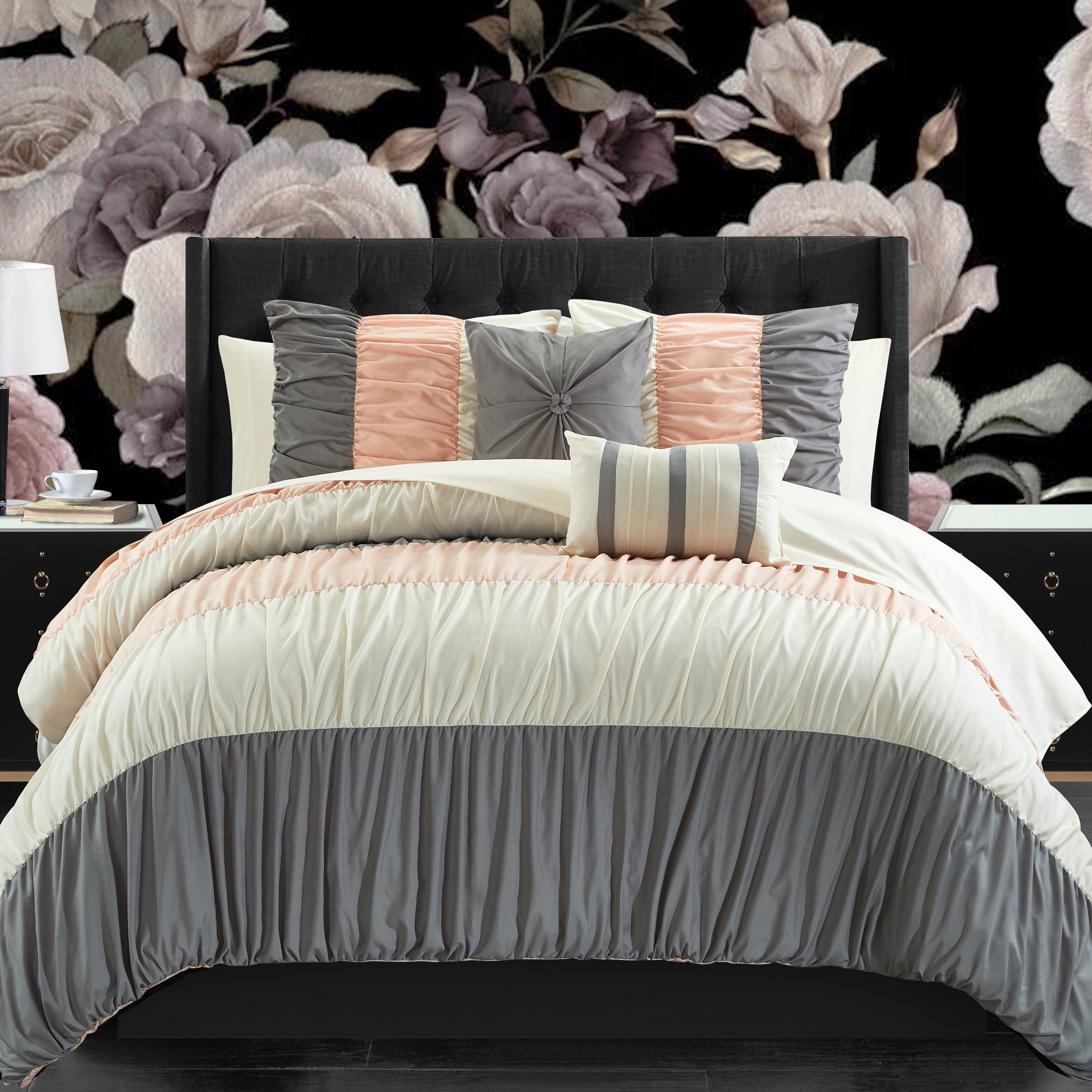 Faye 9 or 7 Piece Comforter Ruched Color Block Bed In A Bag - Walmart.com